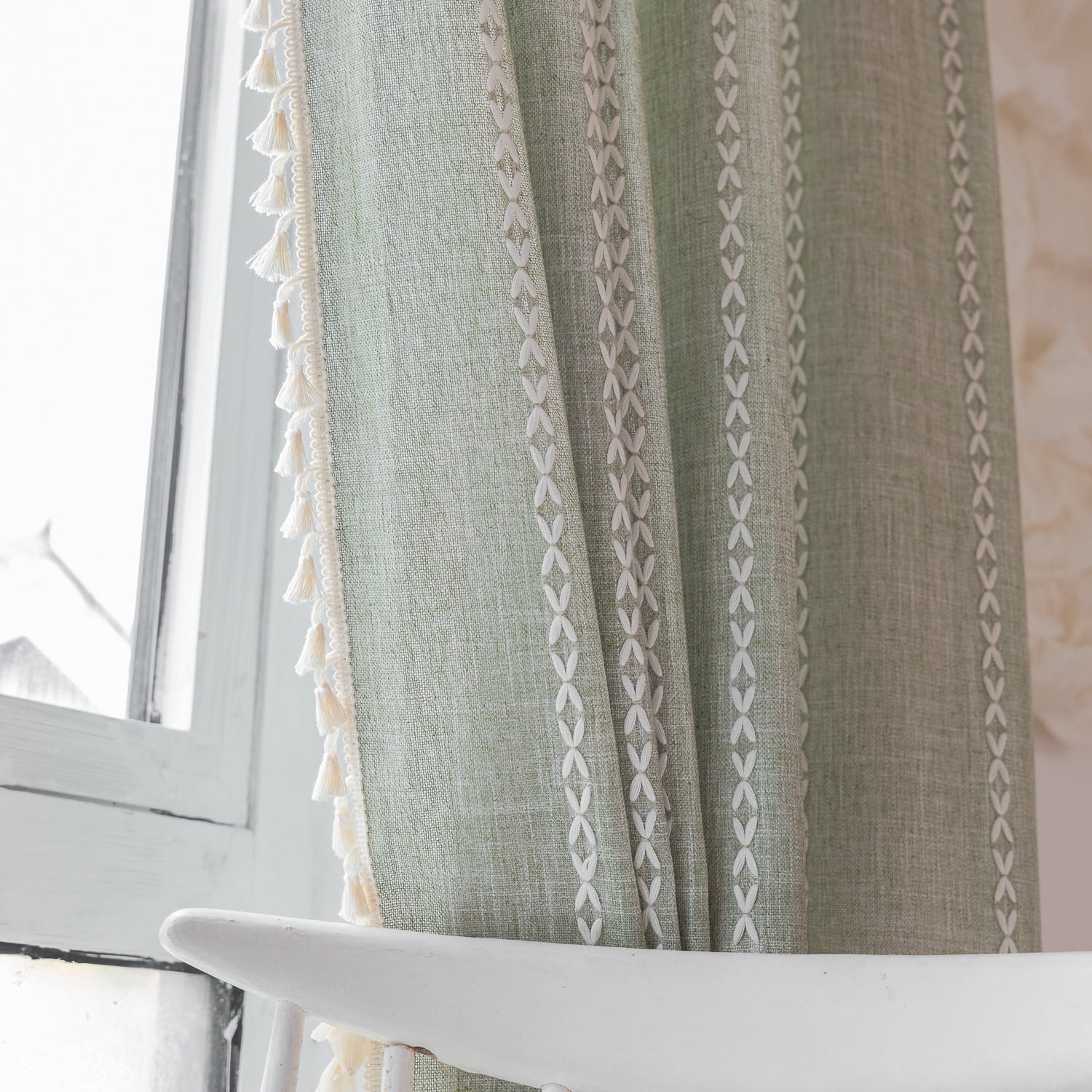 NIUBIER Boho Curtains,Semi-Blackout French Country Linen Hollow ...