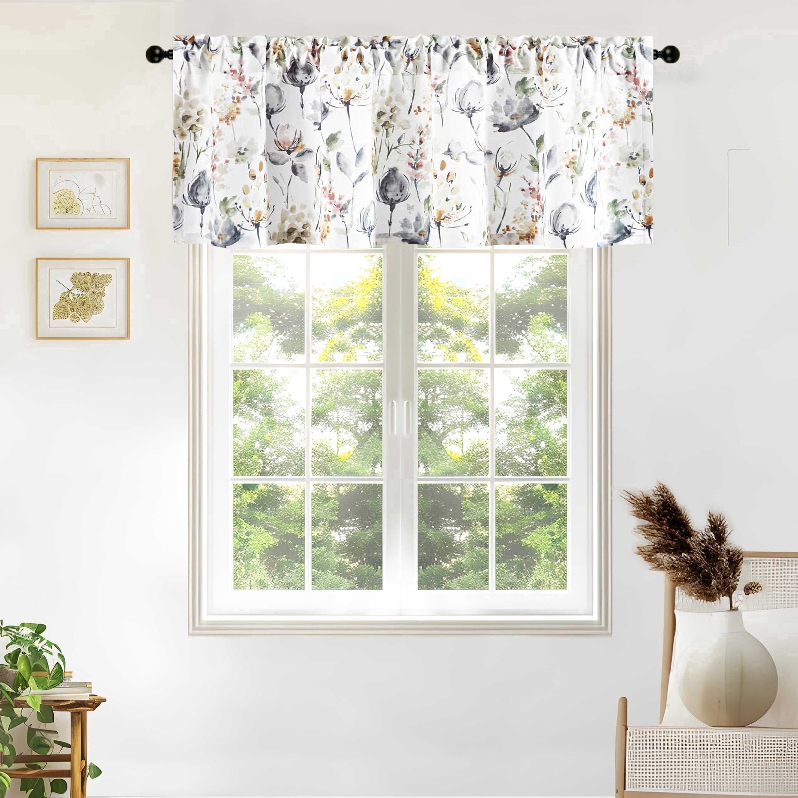 Niubier Watercolor Floral Valance Curtain, Rod Pocket Short Curtain ...