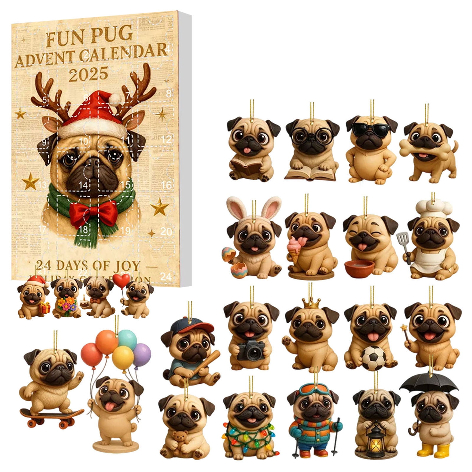 NIUBWJL 2025 Pug Advent Calendar 2d Christmas Decorative Pendant ...