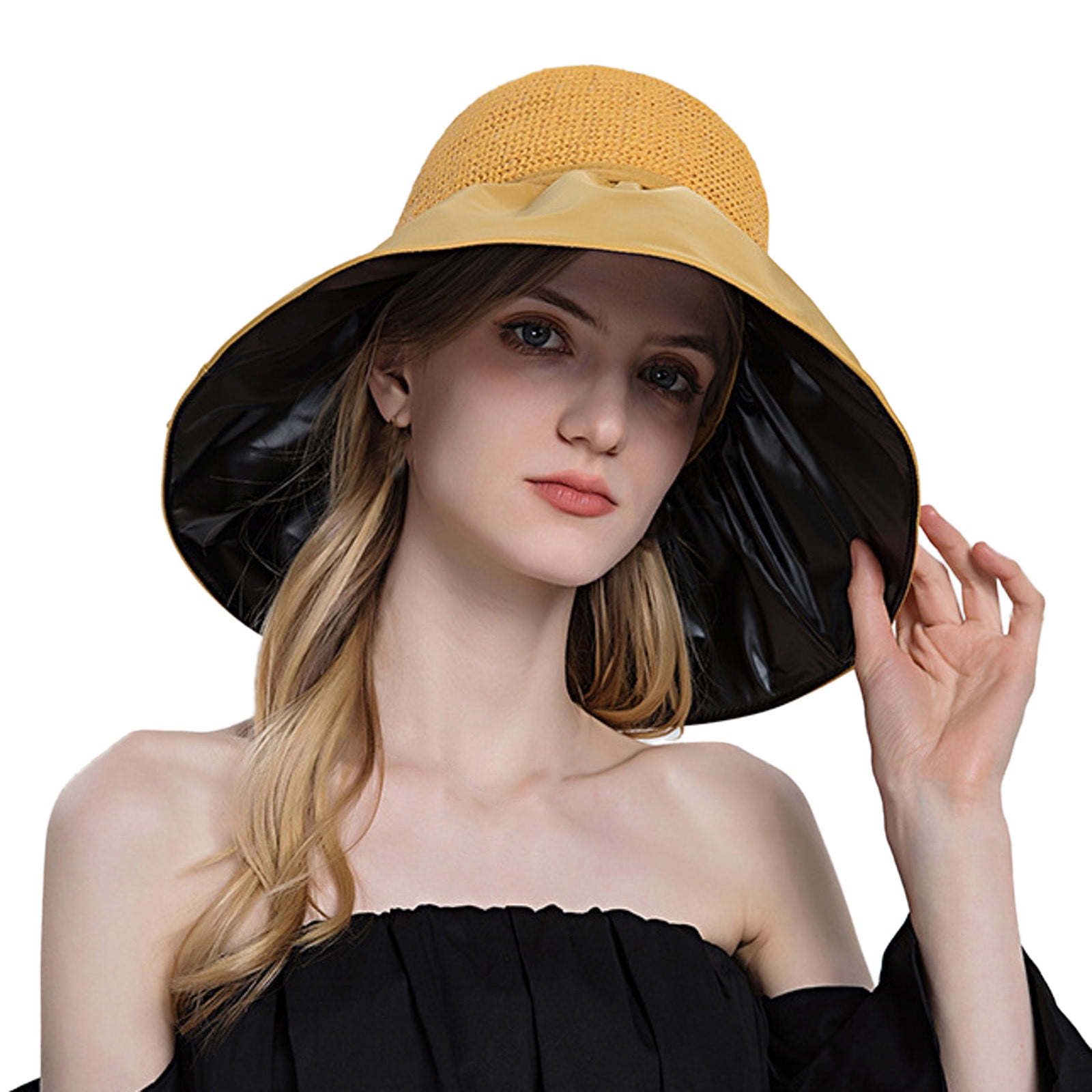 NIUREDLTD Wide Brim Sun Hat Women Outdoor Sun Hat All Tethered Double ...