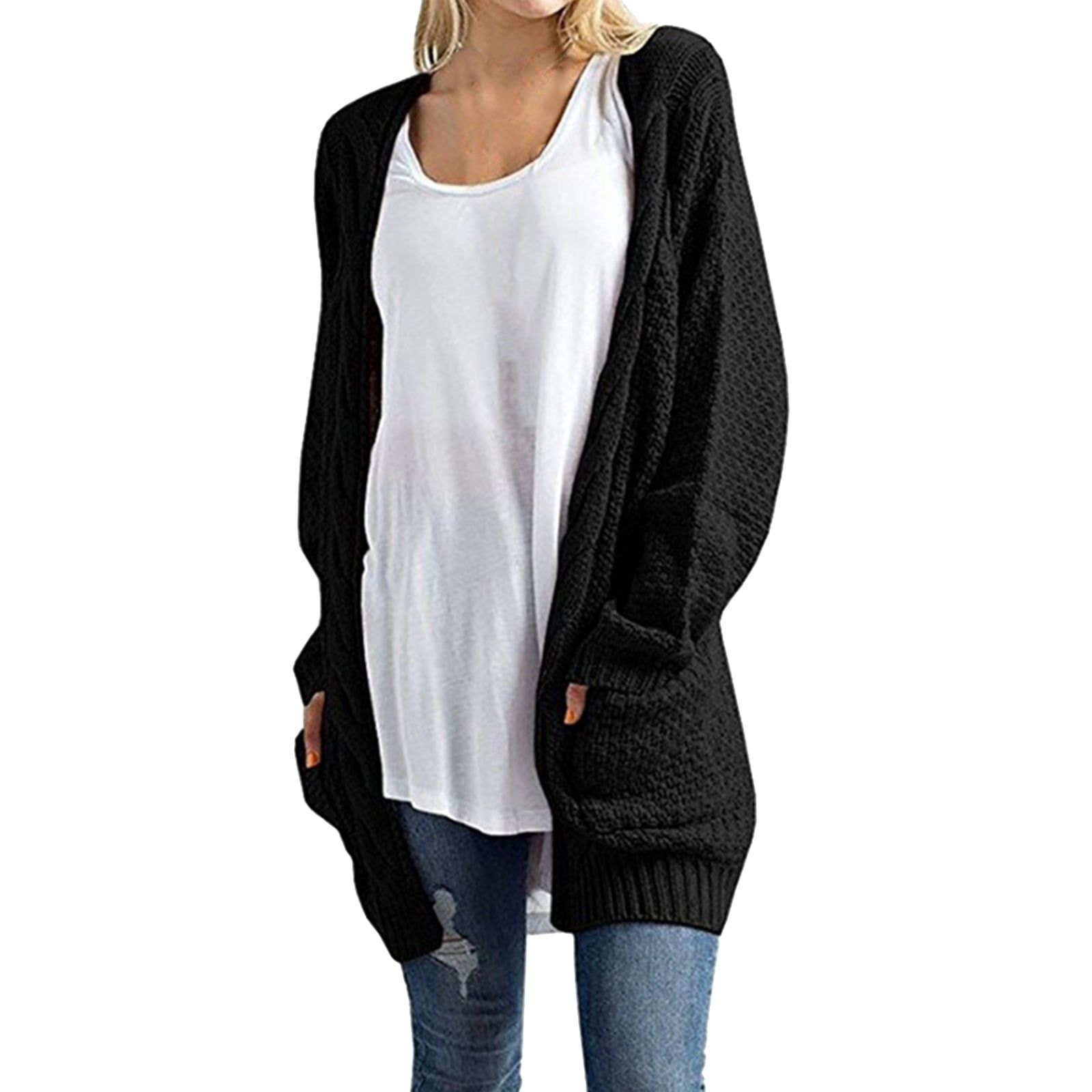 NIUREDLTD Women's Cardigan Women's Fall And Winter Solid Color Medium ...