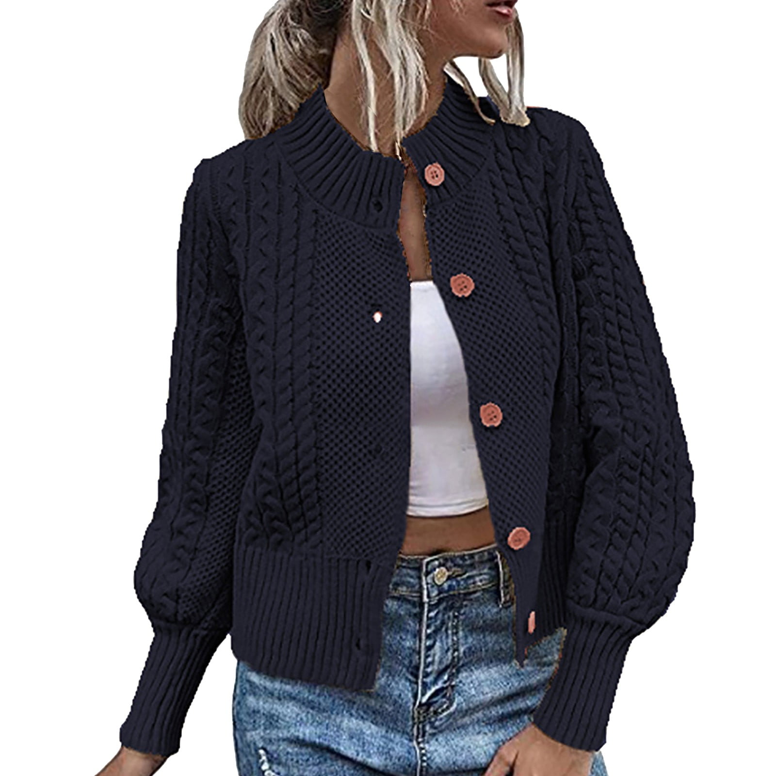 NIUREDLTD Women's Cardigan Woman Autumn O Neck Solid Color Knit Cardigan Coat Fashion Long ...