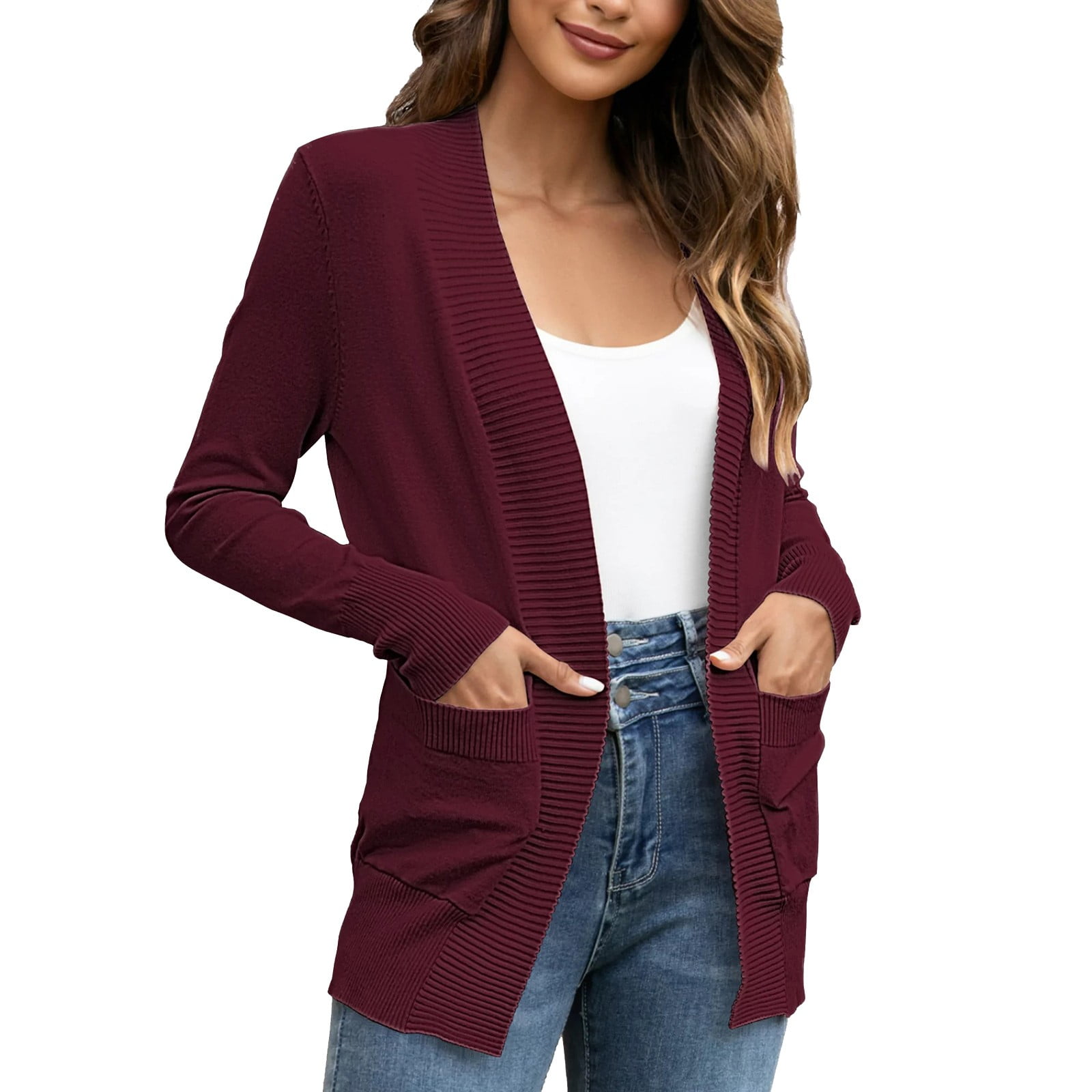 NIUREDLTD Women's Cardigan Women's Solid Color Knitted Jacket Solid ...
