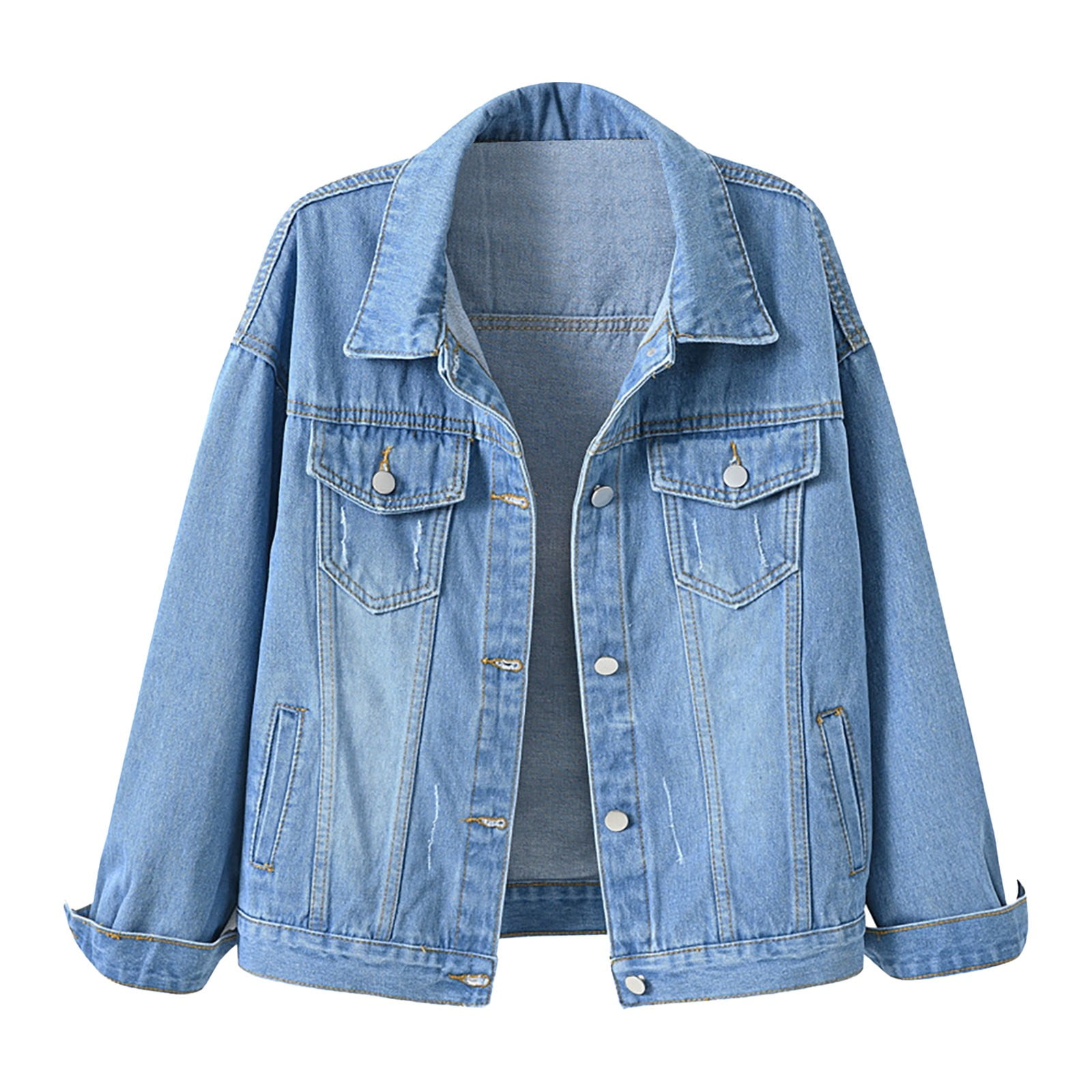 NIUREDLTD Women's Oversized Denim Jacket Long Sleeve Lapel Button Down ...