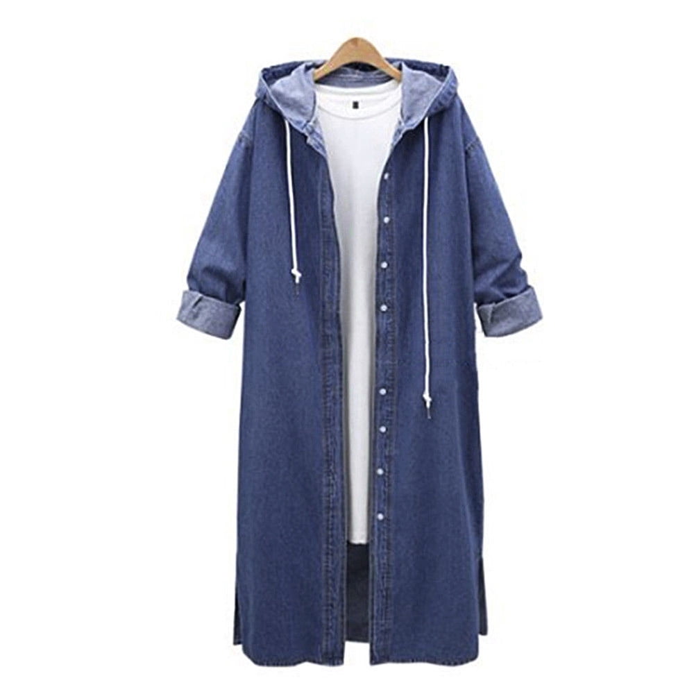 NIUREDLTD Women's Plus Size Hooded Denim Coat Long Sleeve Button Down ...