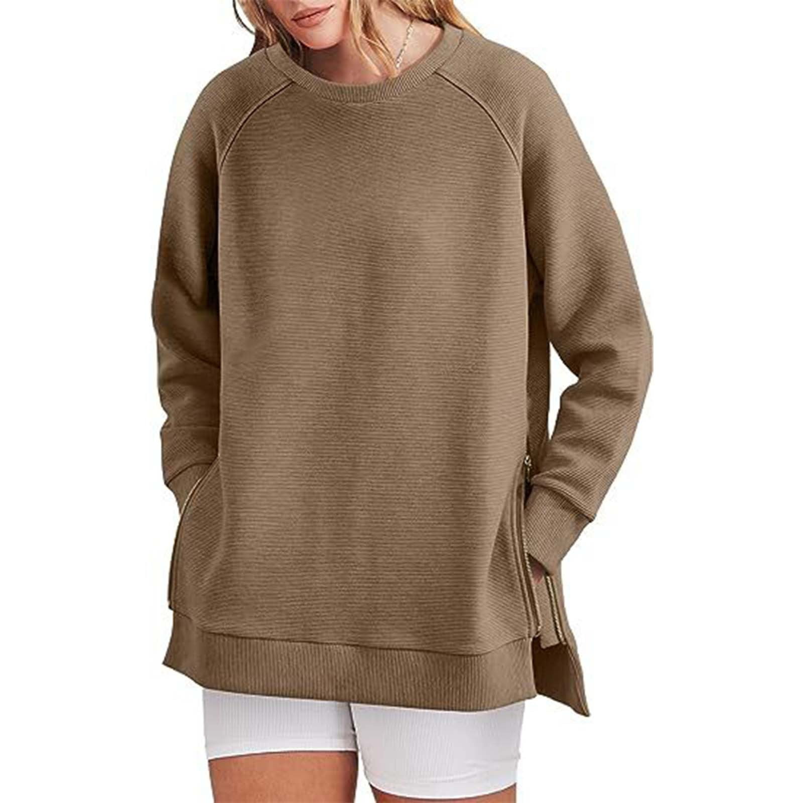 NIUREDLTD Women's Sweatshirts Long Sleeve Solid Color Tunic Tops Crew ...