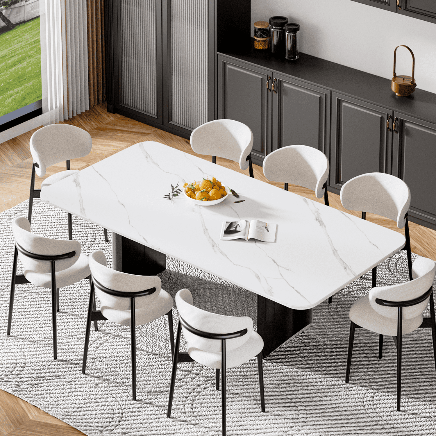 NIUTN 71"Large Rectangular Modern White Dining Table for 6 to 8 People, High Hardness Sintered ...