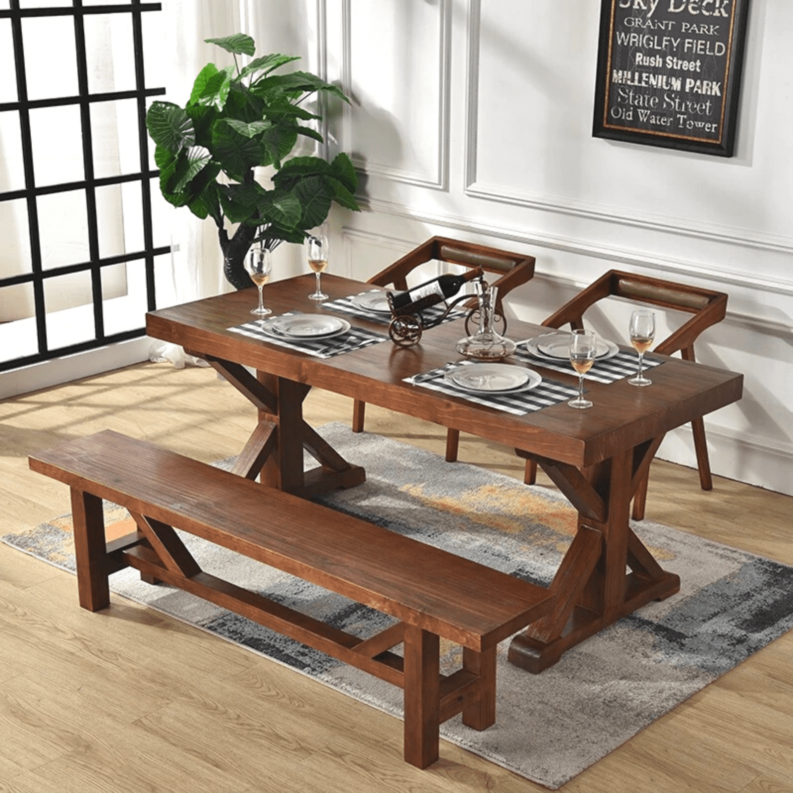 NIUTN 71" Rectangular Rustic Solid Pine Wood Farmhouse Dining Table ...