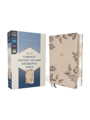 NIV, Compact Center-Column Reference Bible, Leathersoft, Stone, Red ...