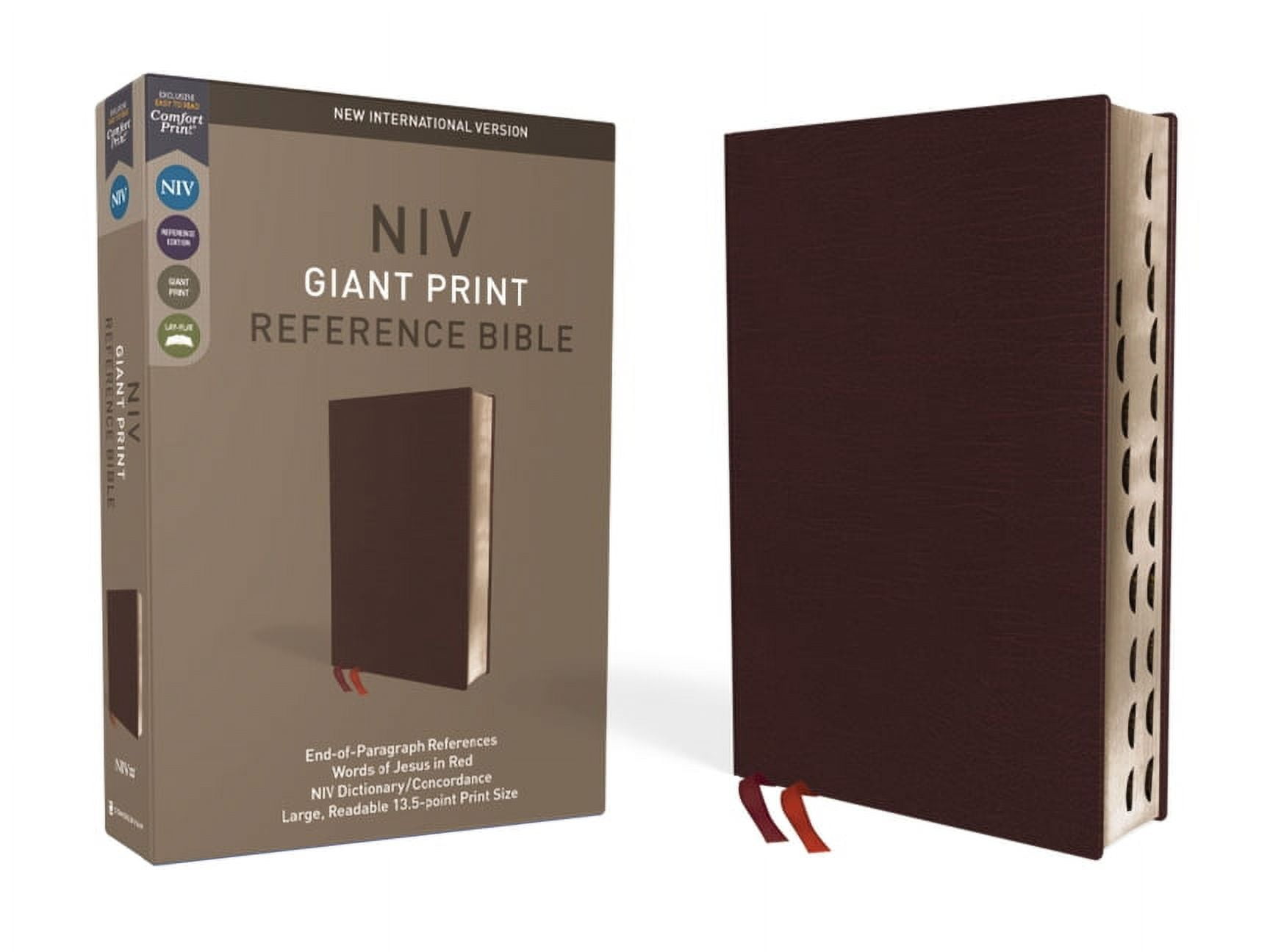 NIV, Reference Bible, Giant Print, Bonded Leather, Burgundy, Red Letter ...