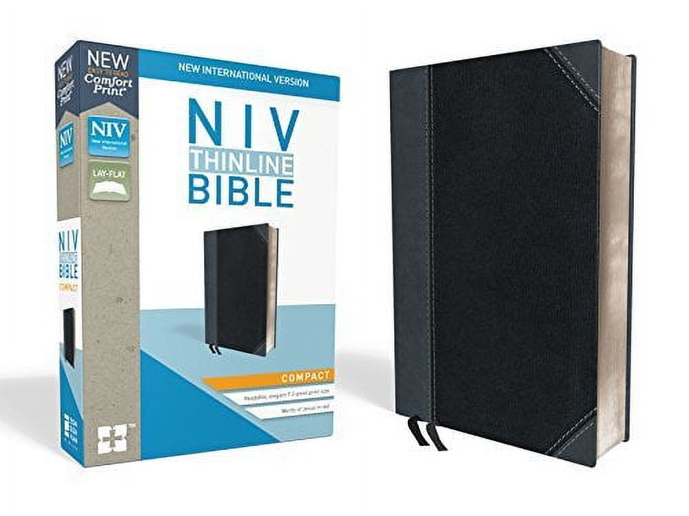 NIV, Thinline Bible, Compact, Leathersoft, Black/Gray, Red Letter ...