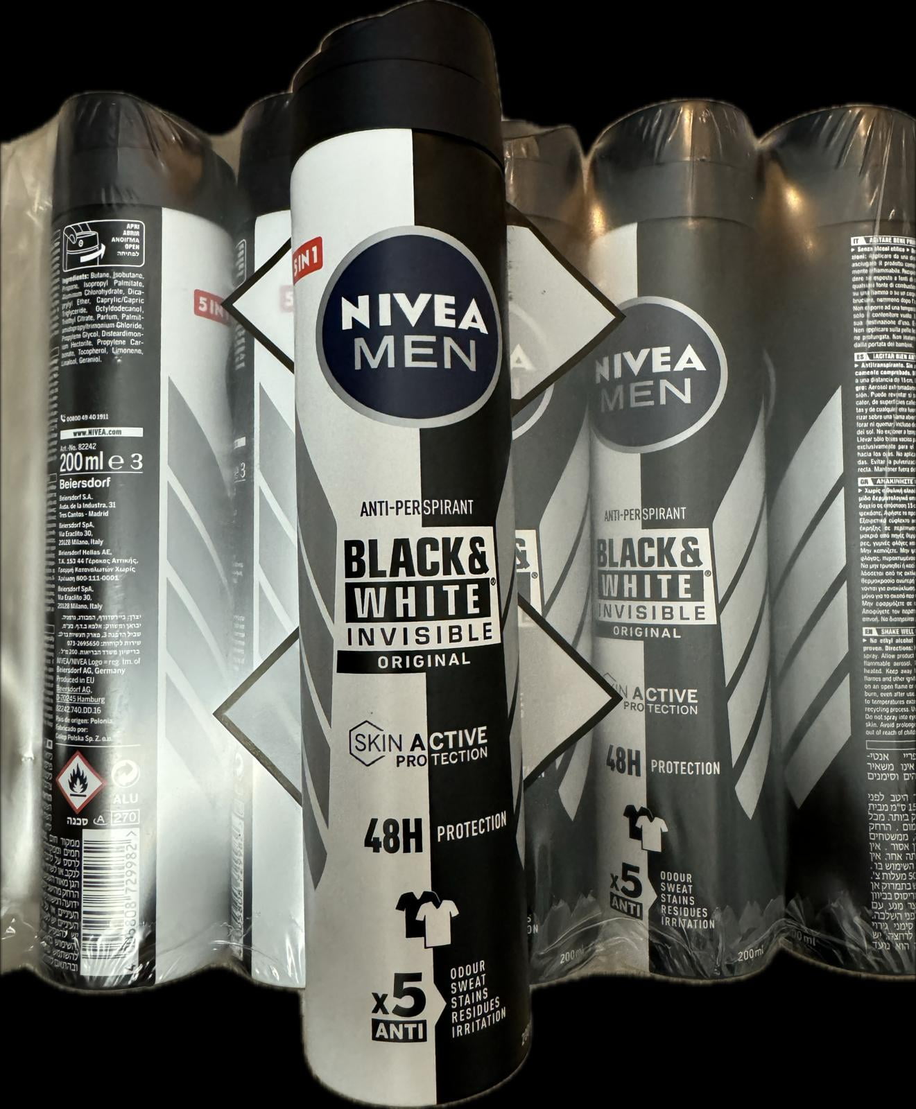 NIVEA BLACK & WHITE INVISIBLE ORIGINAL SKIN ACTIVE PROTECTION 48H 6 BOTTLES 200 mL - Walmart.com