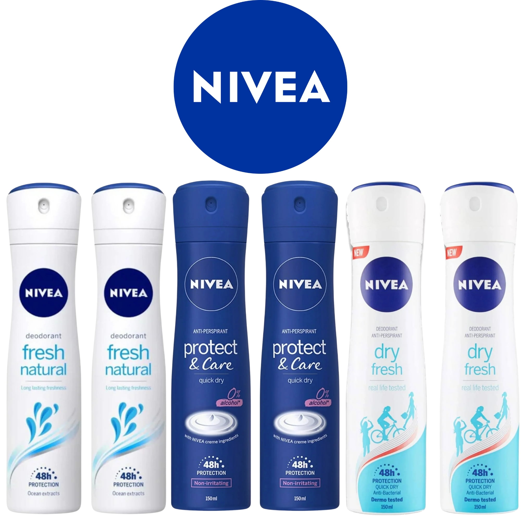 NIVEA Deodorant Spray Collection, 150ml, Fresh Natural, Protect & Care ...