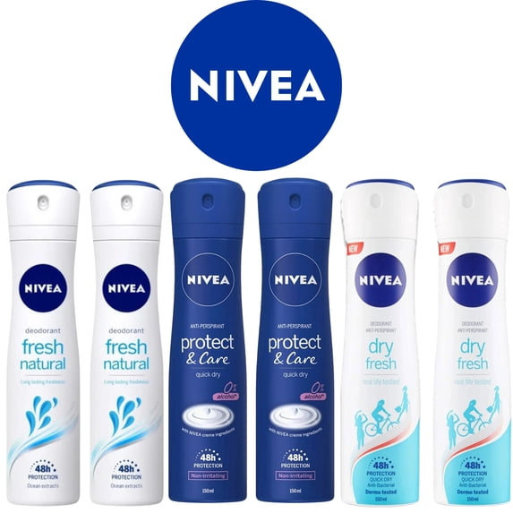 NIVEA Deodorant Spray Collection, 150ml, Fresh Natural, Protect & Care ...