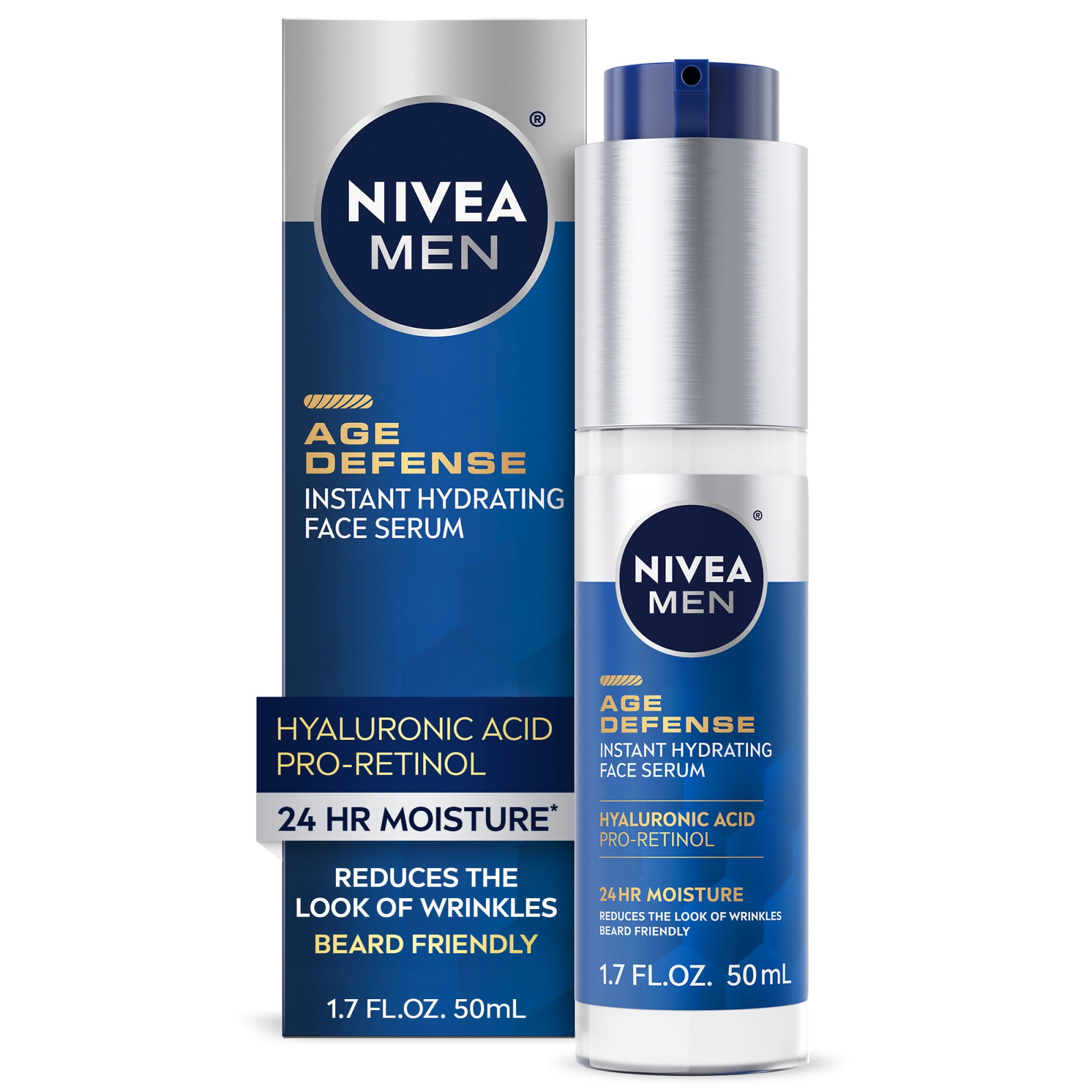 NIVEA MEN Age Defense Instant Hydrating Face Serum with Hyaluronic Acid and Pro-Retinol, Father ...