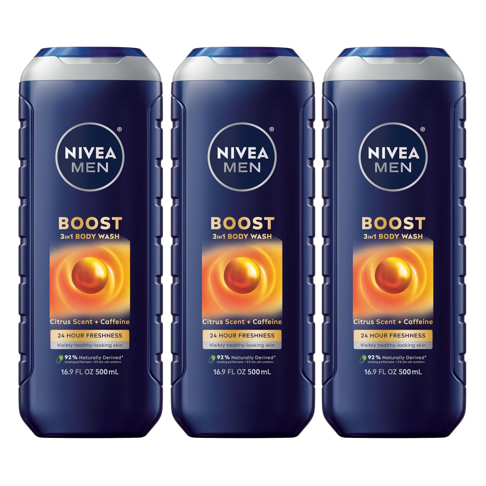 NIVEA MEN Boost Body IRF13 Wash, Citrus Scent and Caffeine Enriched, 3 ...