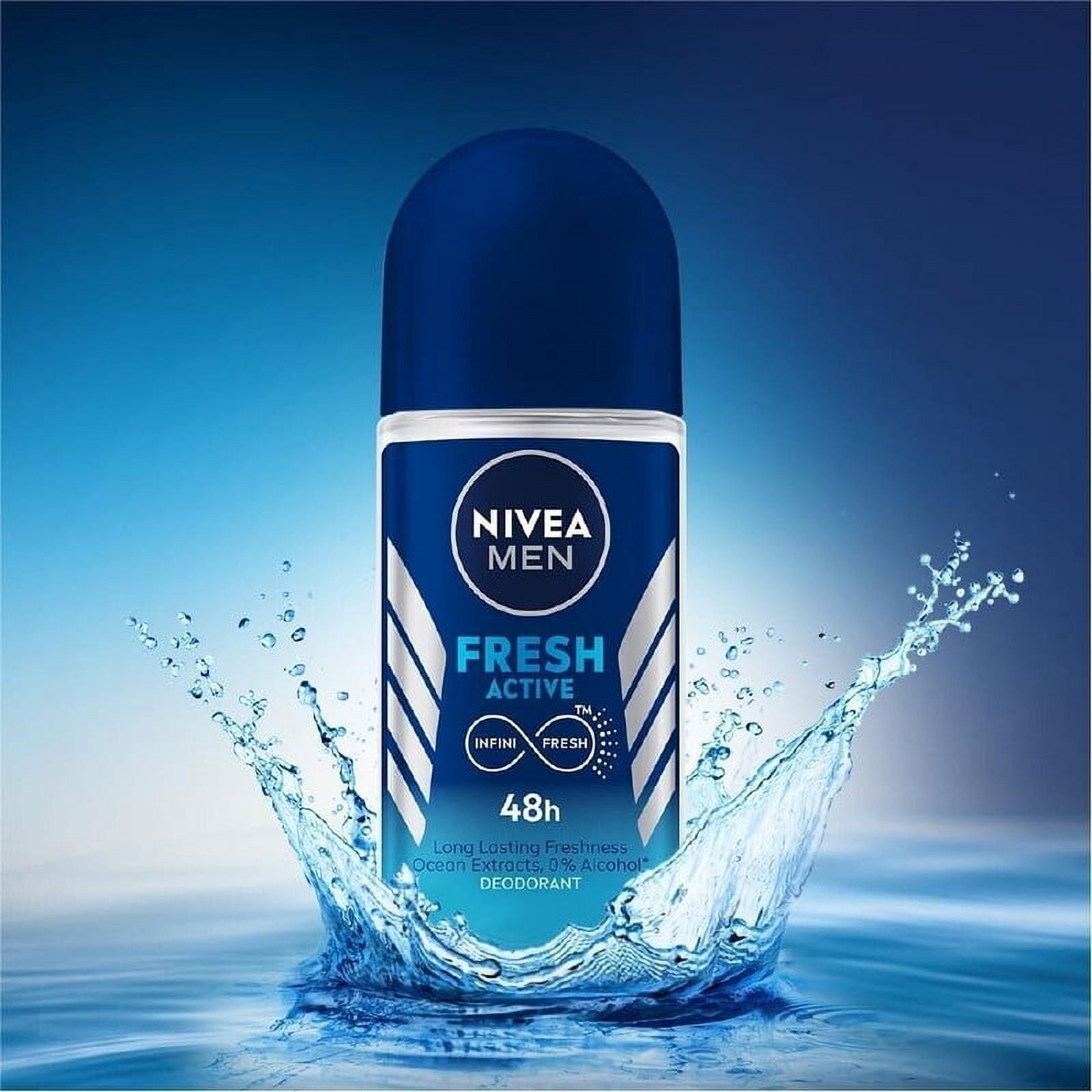 NIVEA MEN Fresh Active Deo Roll On 0% Alcohol With Fresh Ocean Extracts - 50 ML - Walmart.com