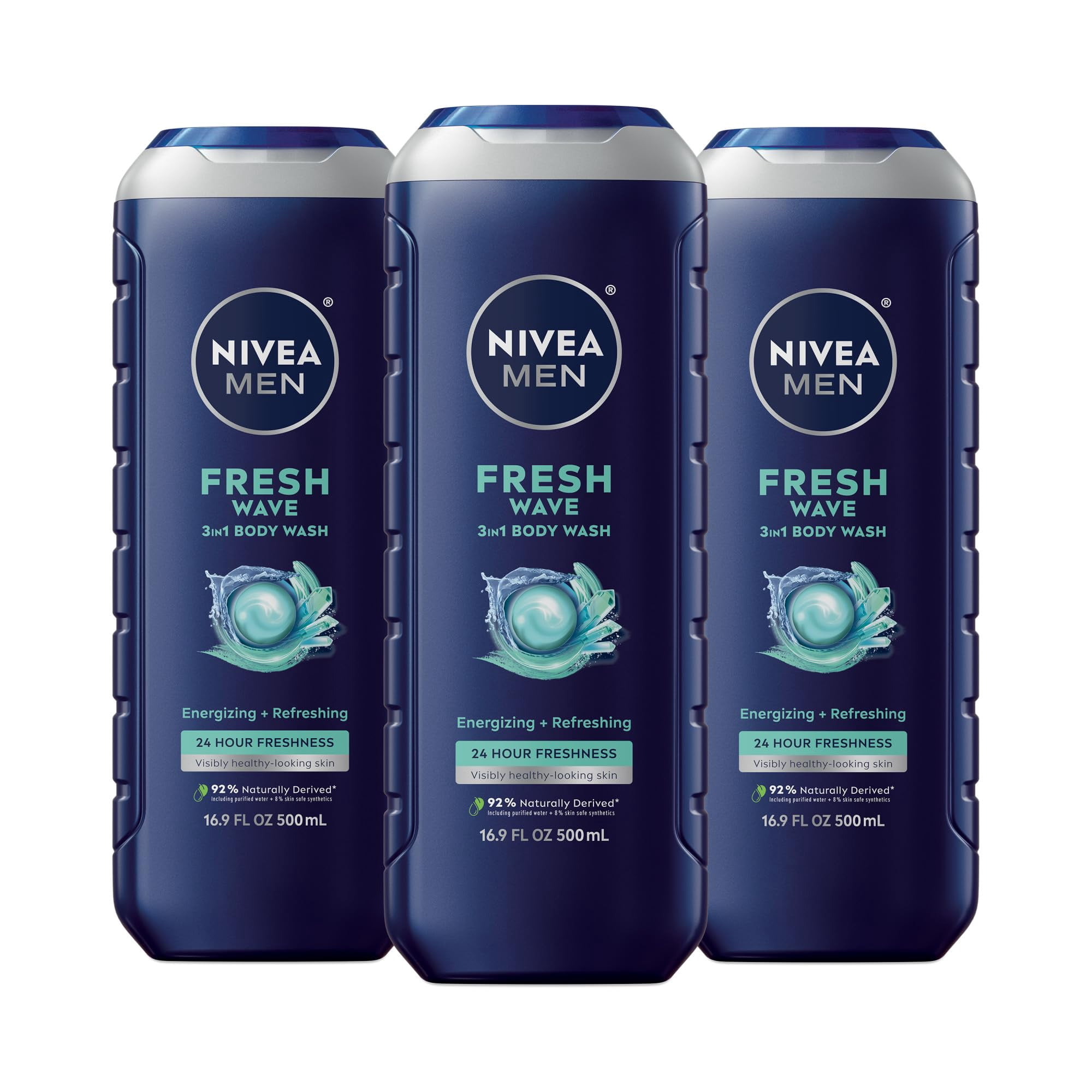 NIVEA MEN Fresh Wave DMF15 Body Wash with Menthol, Refreshing Scent, 3 ...