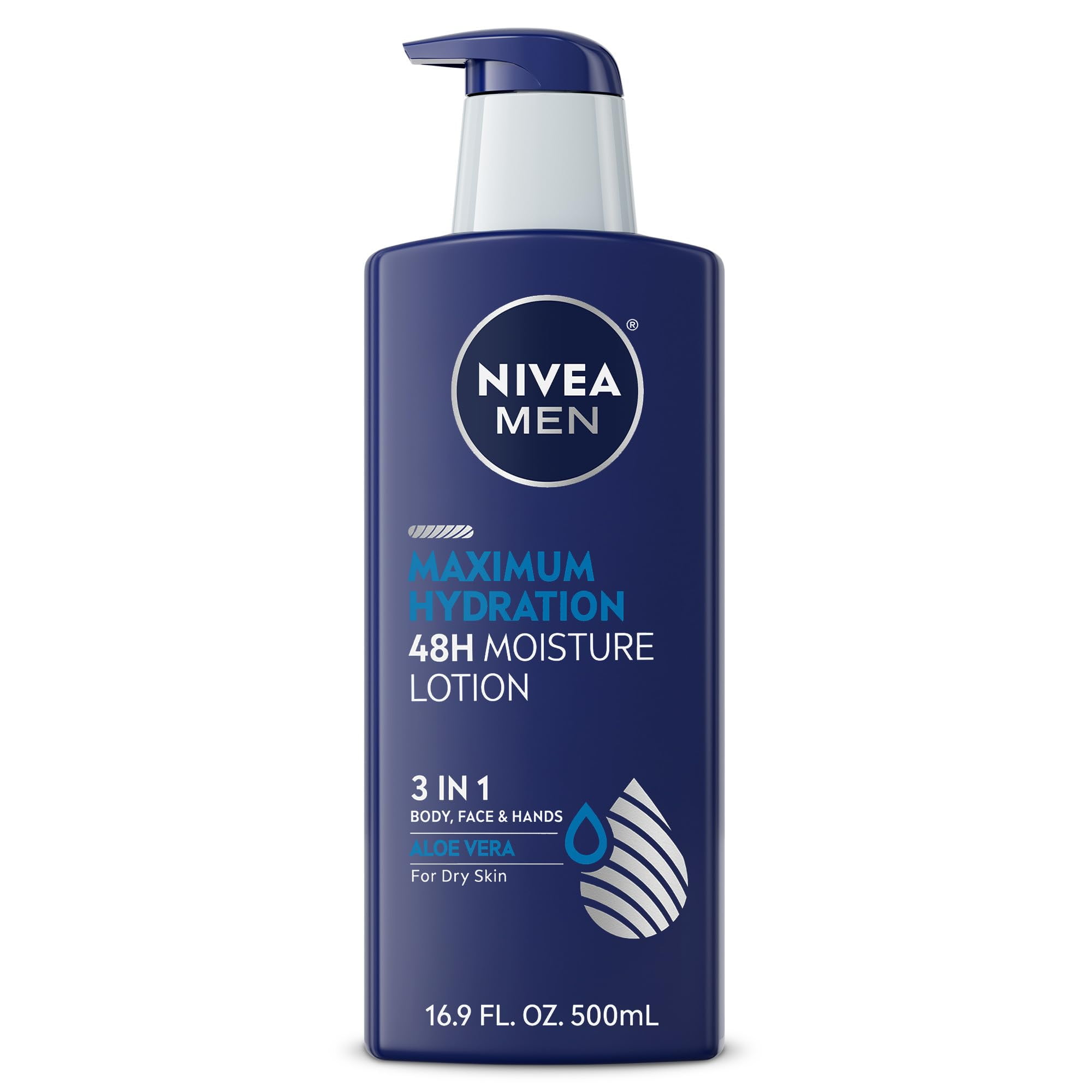 NIVEA MEN Maximum Hydration DMF15 48-Hour Moisture Body Lotion for Dry Skin, Aloe Vera Lotion ...