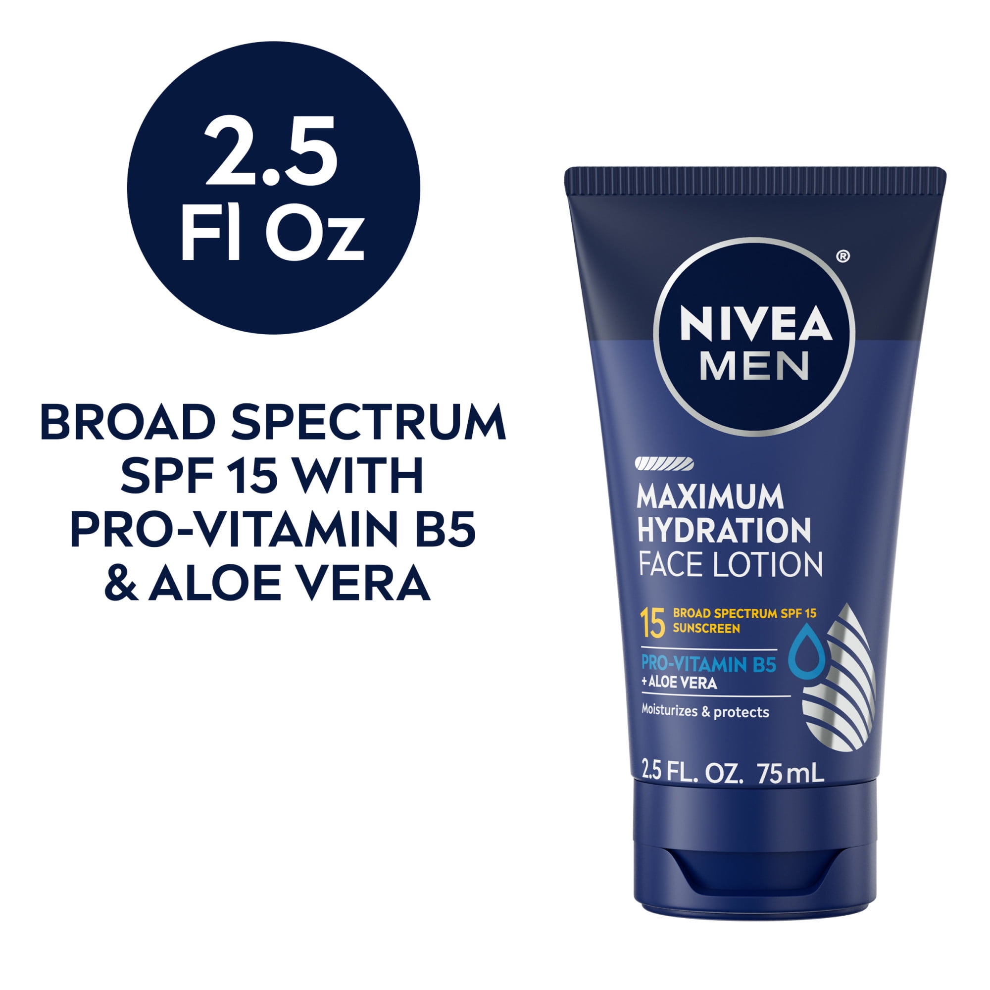 NIVEA MEN SPF 15 Sun Moisturizer, Maximum Hydration UV Facial Protector, 2.5 Fl Oz Tube ...