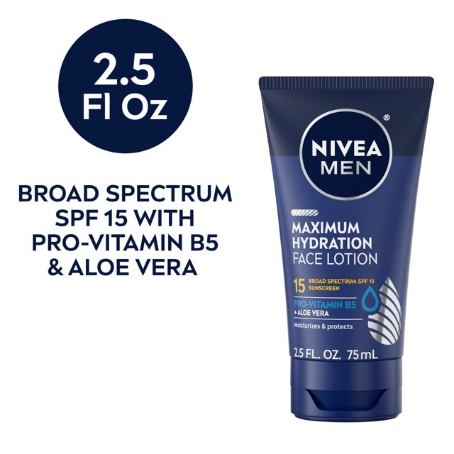 NIVEA MEN SPF 15 Sun Moisturizer, Maximum Hydration UV Facial Protector, 2.5 Fl Oz Tube ...