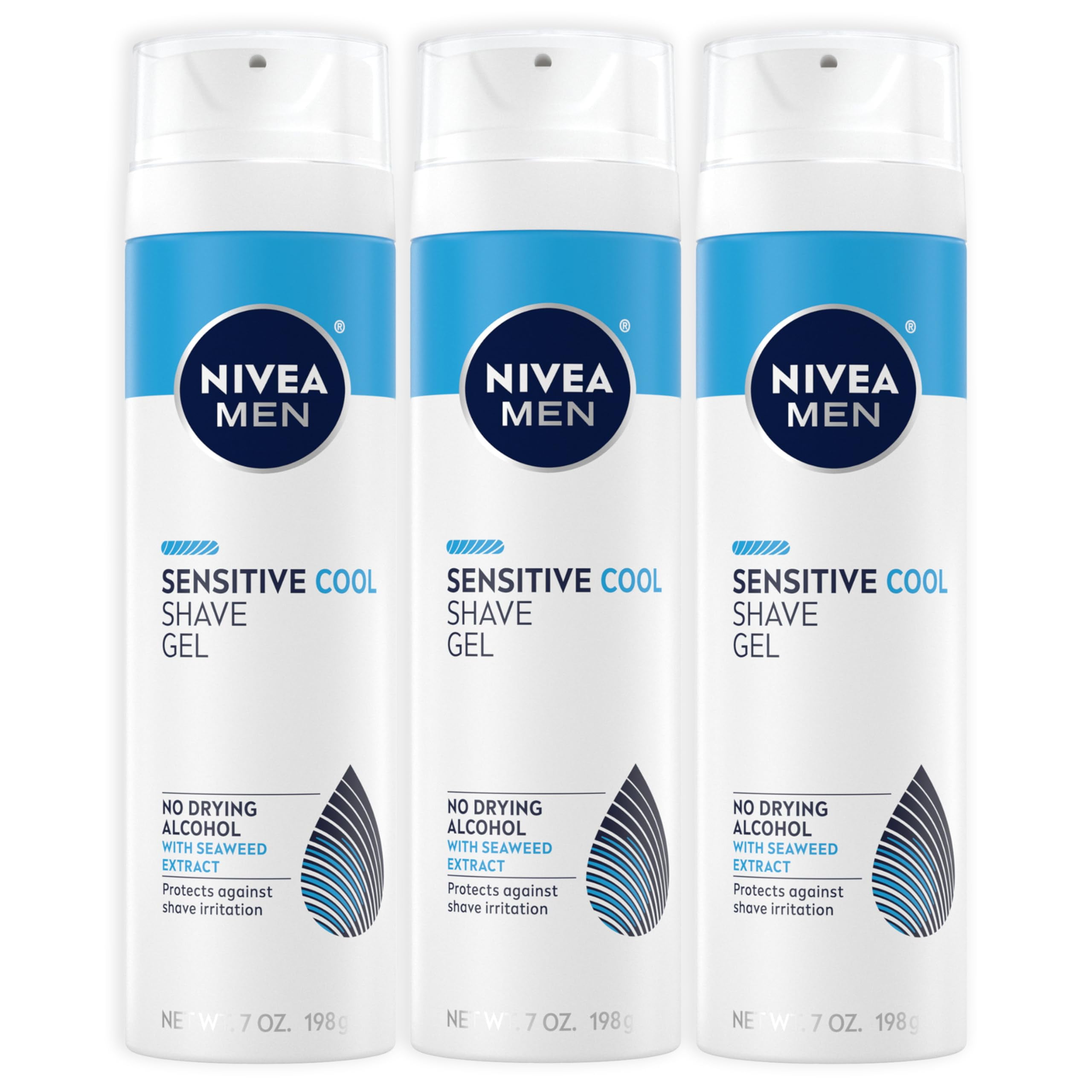 NIVEA MEN Sensitive Cool Shave Gel with Seaweed and Chamomile Extracts, Alcohol Free Shaving Gel ...