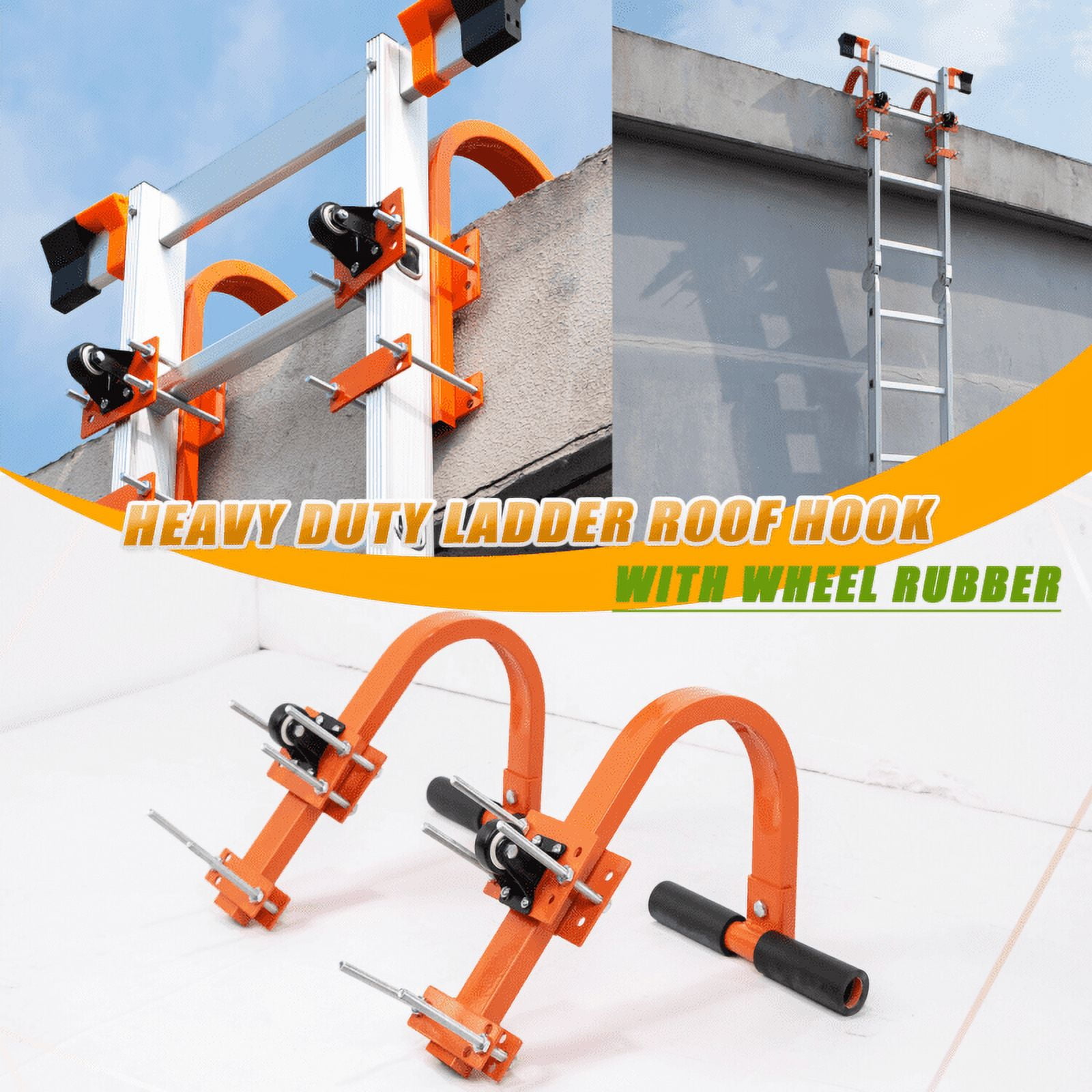 NIXFACE Heavy Duty Roof Ladder Hooks with Wheel Extension Ladder Rubber ...