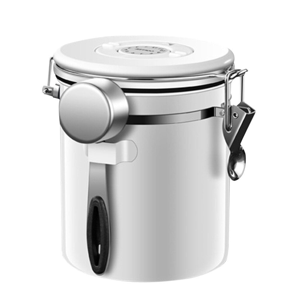 NIYANGLE Coffee Airtight Container Coffee Bean Jar White Stainless ...