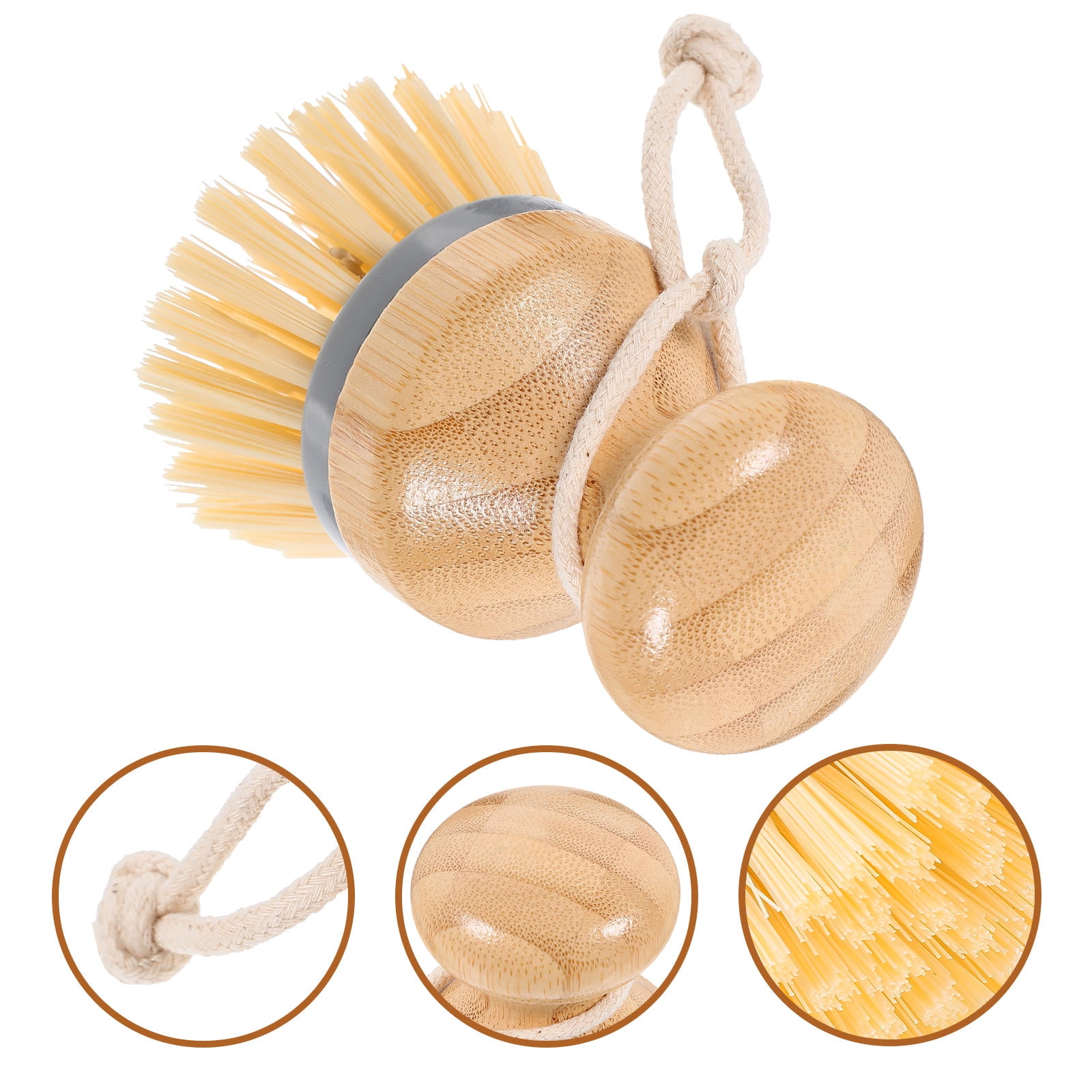 NIYANGLE 1Pack Dish Scrubber with Bamboo Handle for Families Grey and ...