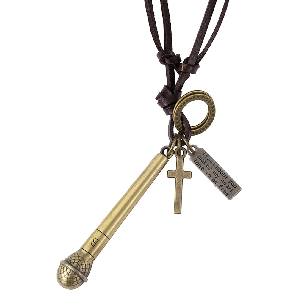 NIYANGLE 1Pack Hip-Hop Lovers Vintage Mic-Shaped Cowhide Iron Pendant ...