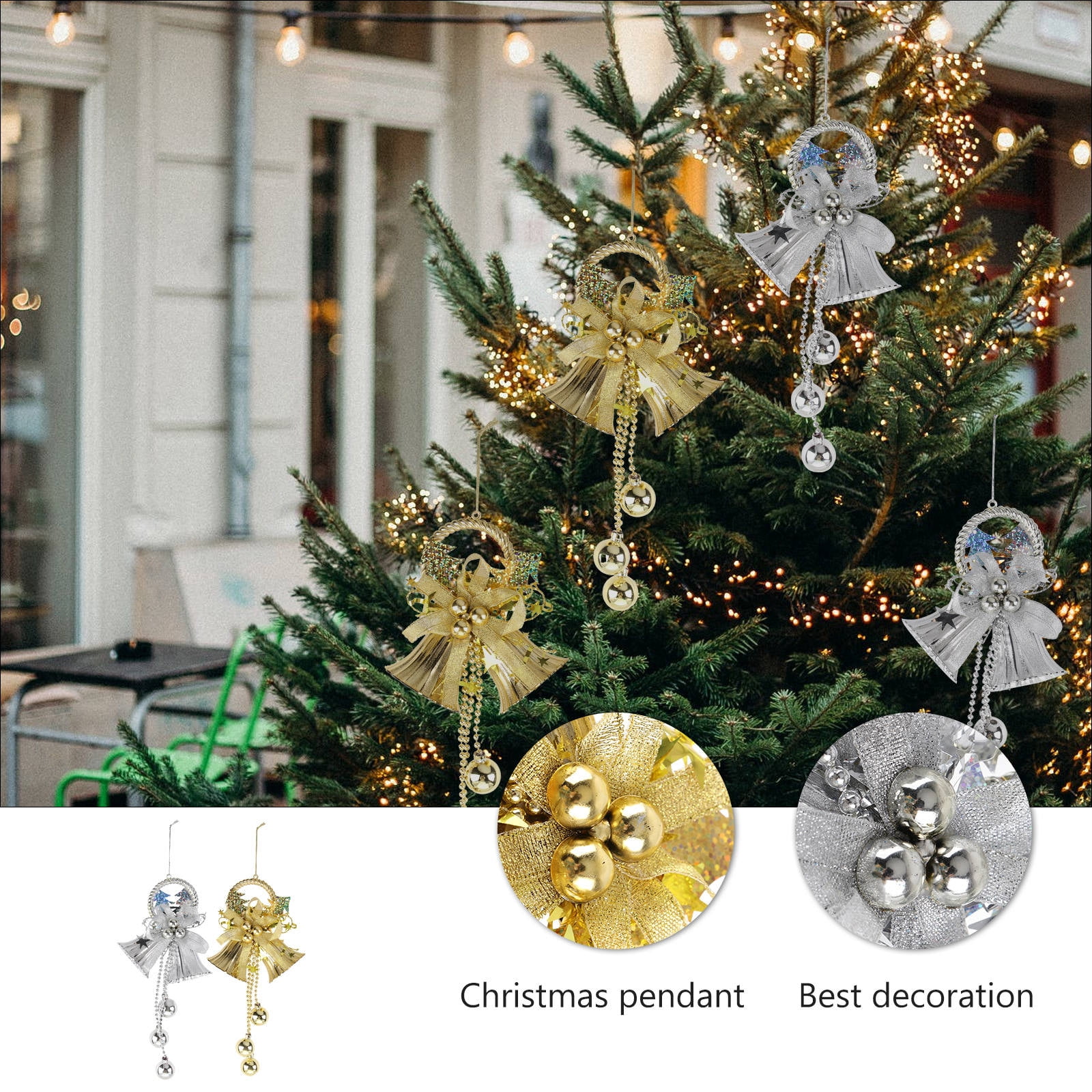 NIYANGLE 2Pcs Bell Pendants Golden Silver 9.6x4.7in Plastic Hanging ...