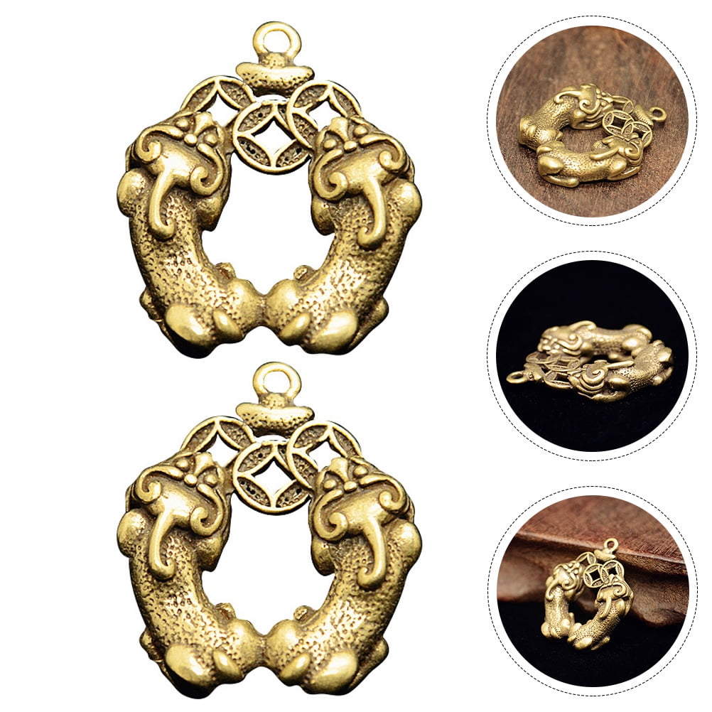 NIYANGLE 2Set Antique Style Brass Keychain Pendants Golden Retro Novel ...