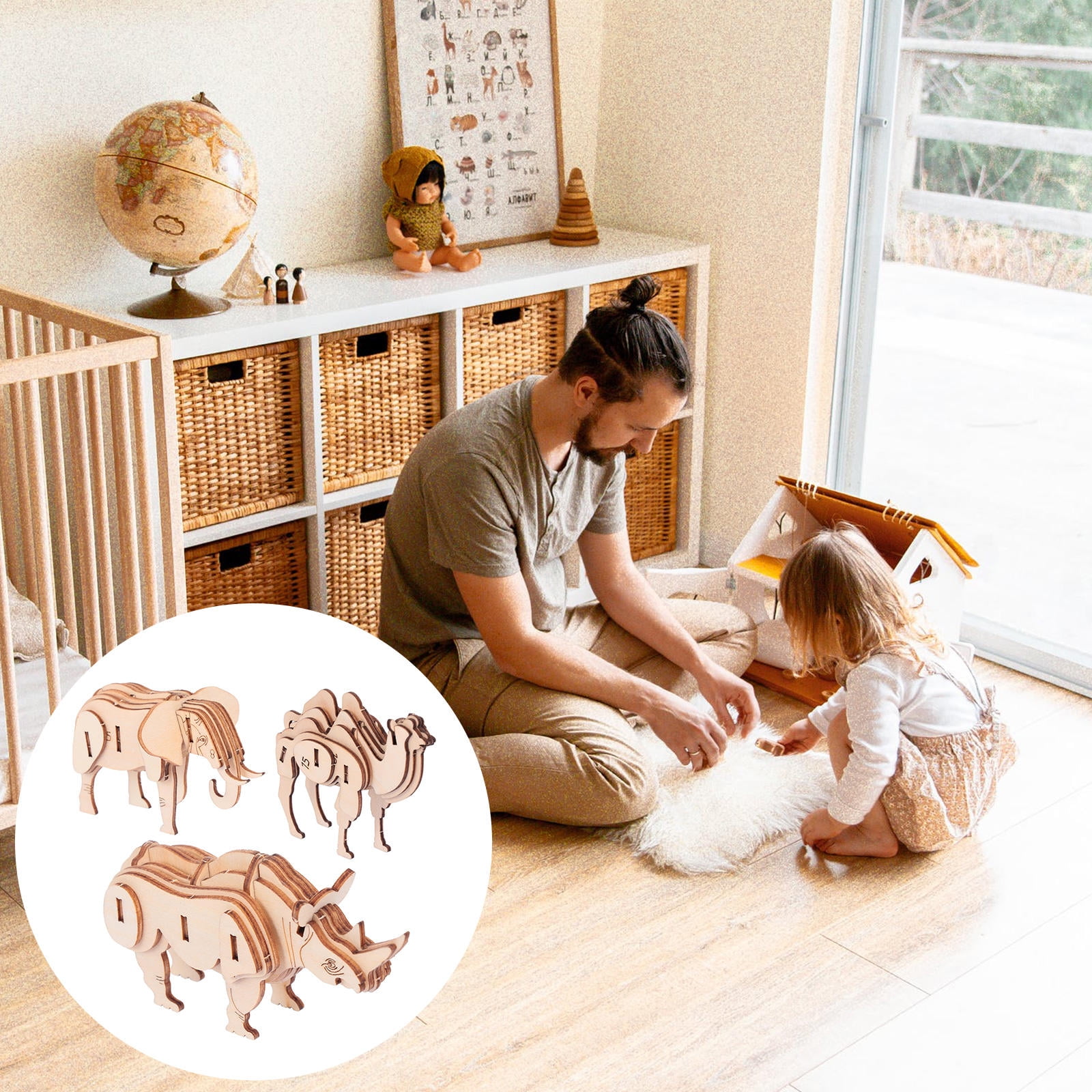 NIYANGLE 3 Pcs 3D Wooden Animal Puzzle Model Kit for Educational ...