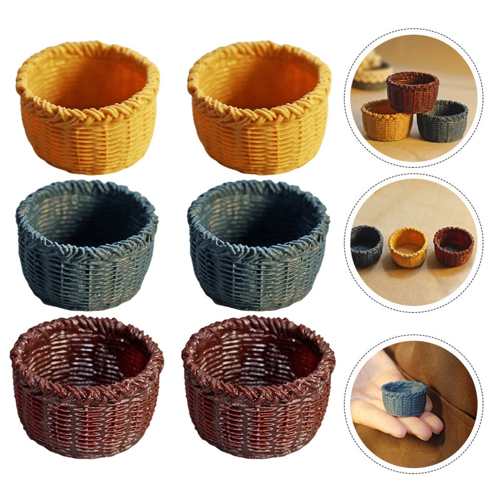 NIYANGLE 6Pcs Mini Storage Basket Natural Wood Resin for Kids and ...