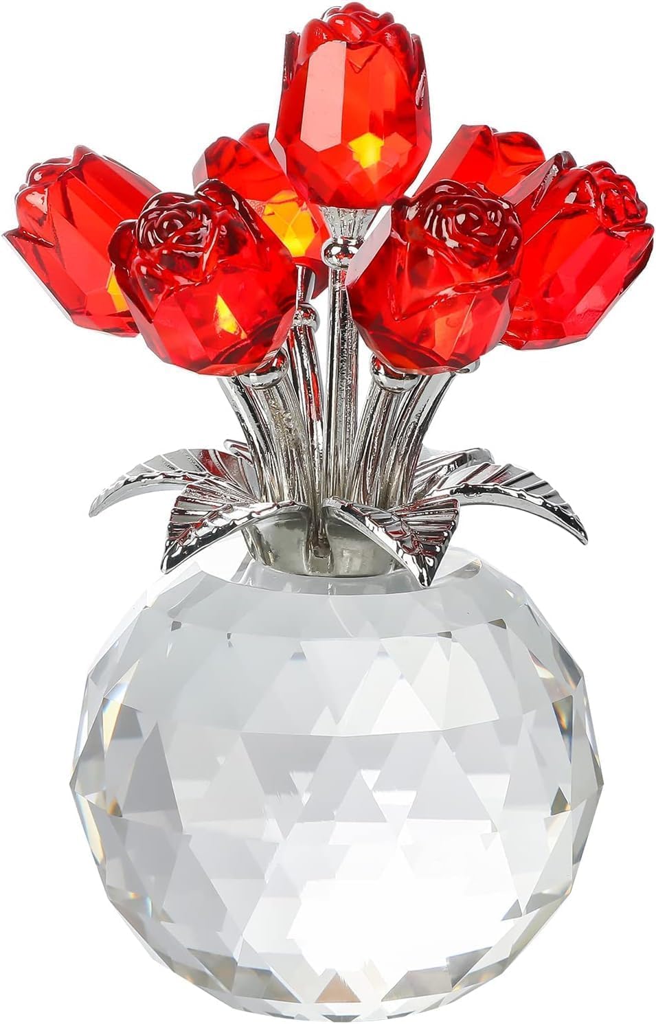 NIYANTA Red Rose Crystal Flower Figurine with Vase Bouquet Glass ...