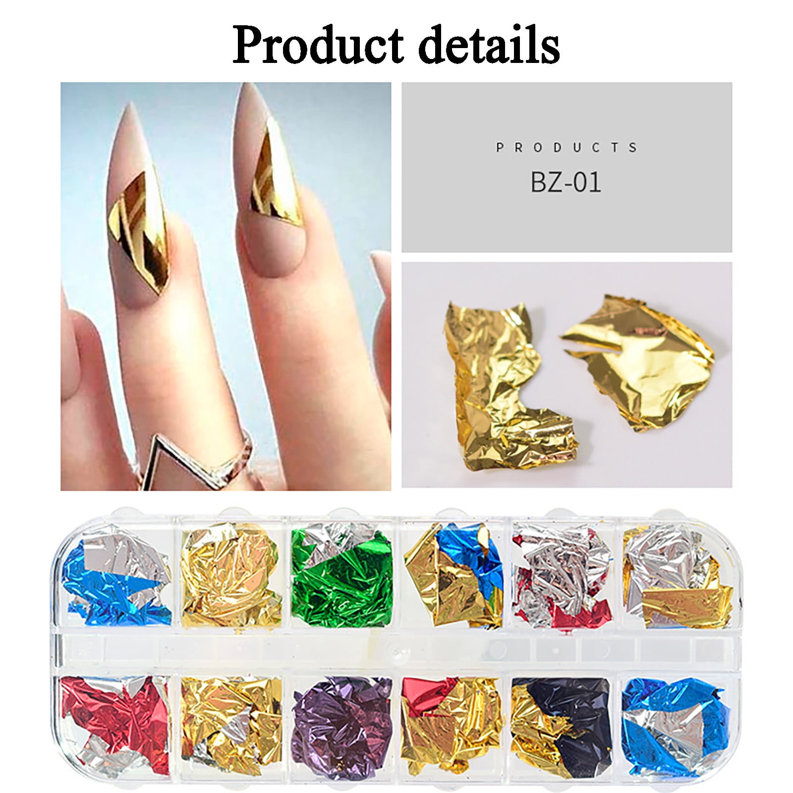 NIZELUK 12-Color Boxed Thin Gold Foil Fragments DIY Decorative Nail Art Tin Foil Paper, Metallic ...