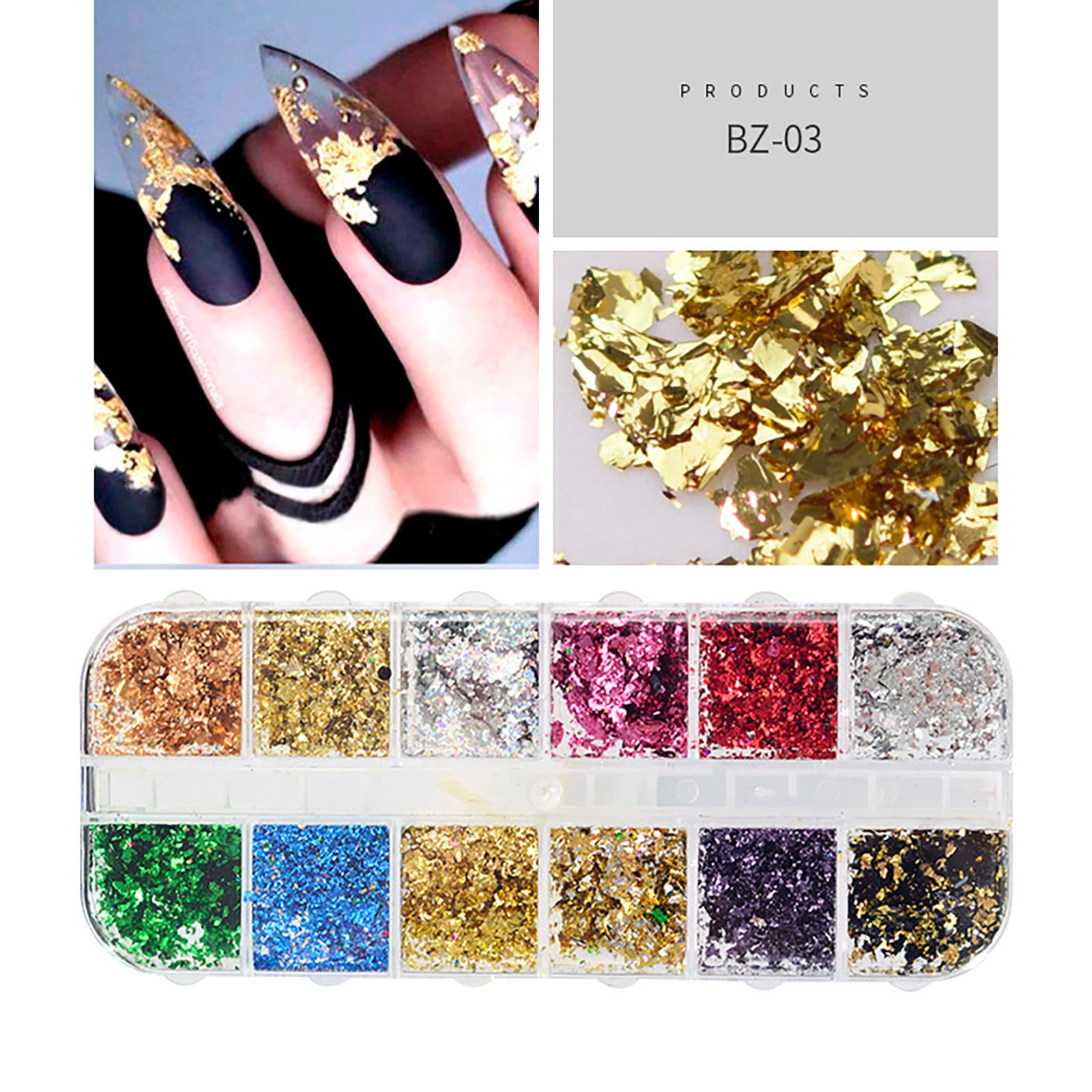 NIZELUK 12-Color Boxed Thin Foil Fragments DIY Decorative Nail Art Tin ...