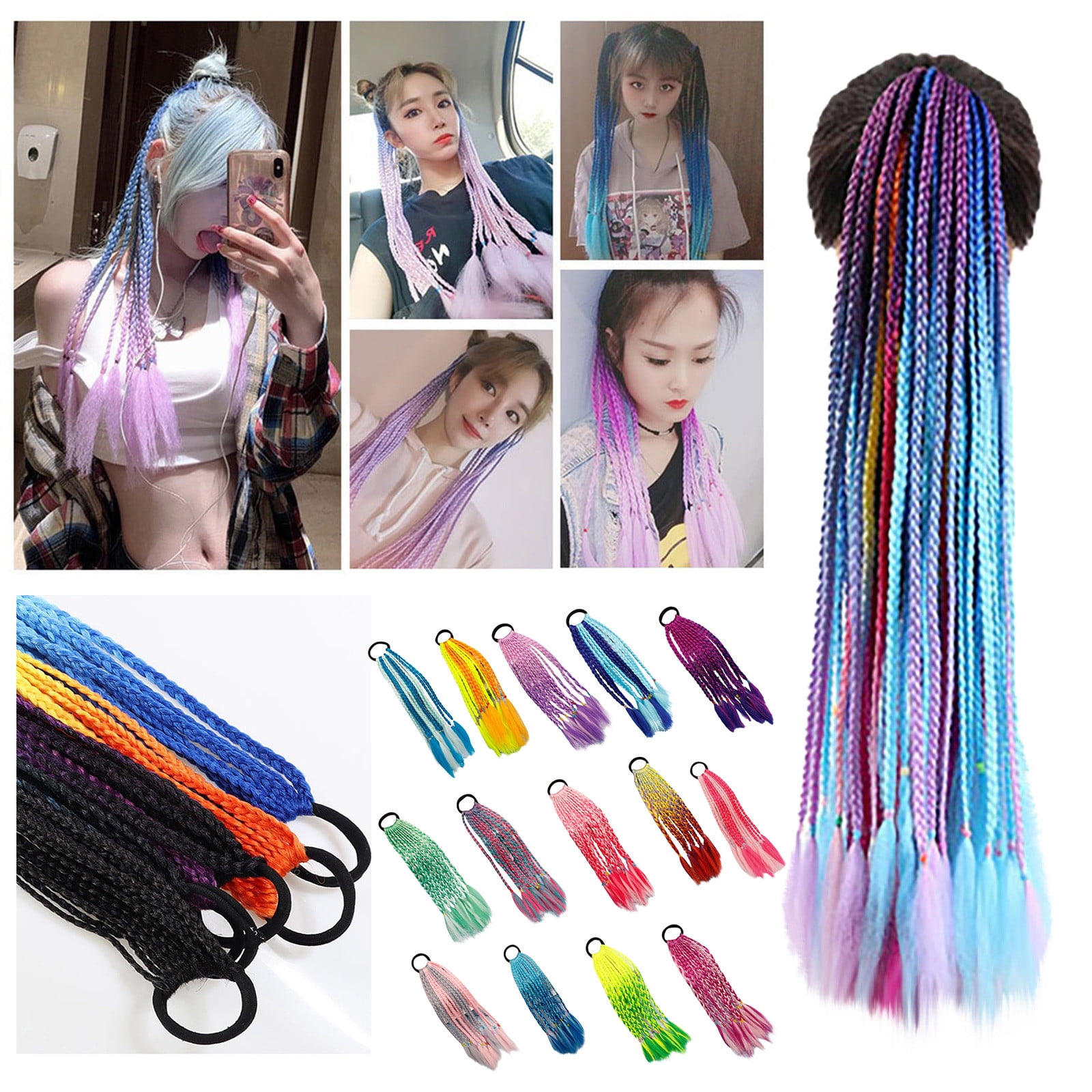 NIZELUK Color Braid Ponytail Wig, Three-Strand Braid Short Gradient ...