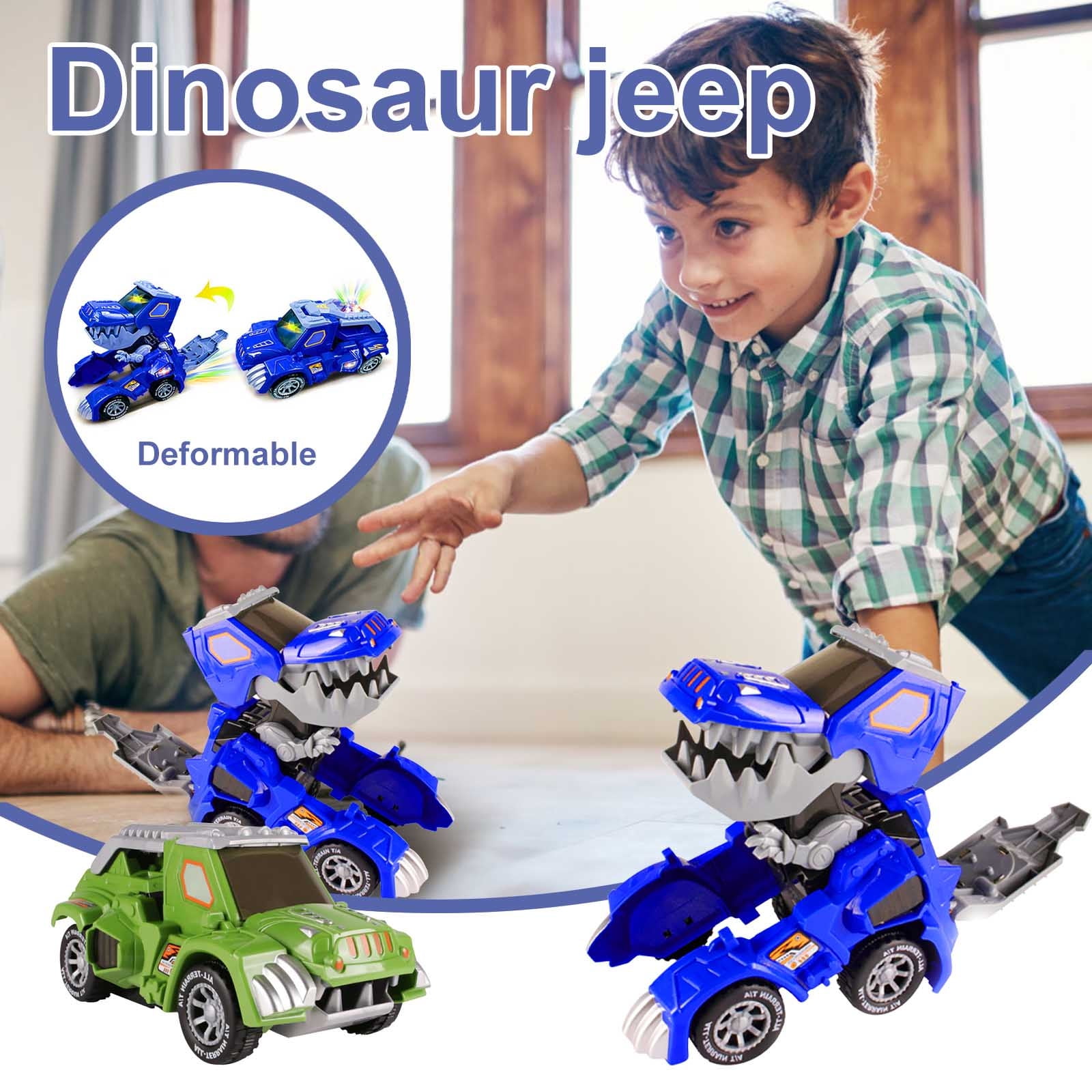 NIZELUK Dinosaur Car Deformation, LED Light-Up Dinosaur with Sound, 3D ...