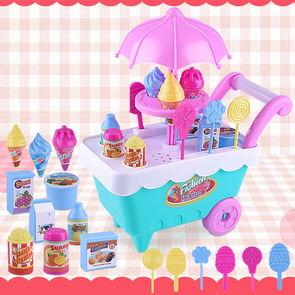 NIZELUK Fruit Ice Cream Candy Vegetables Food Cart Toy Pretend Play Toy ...