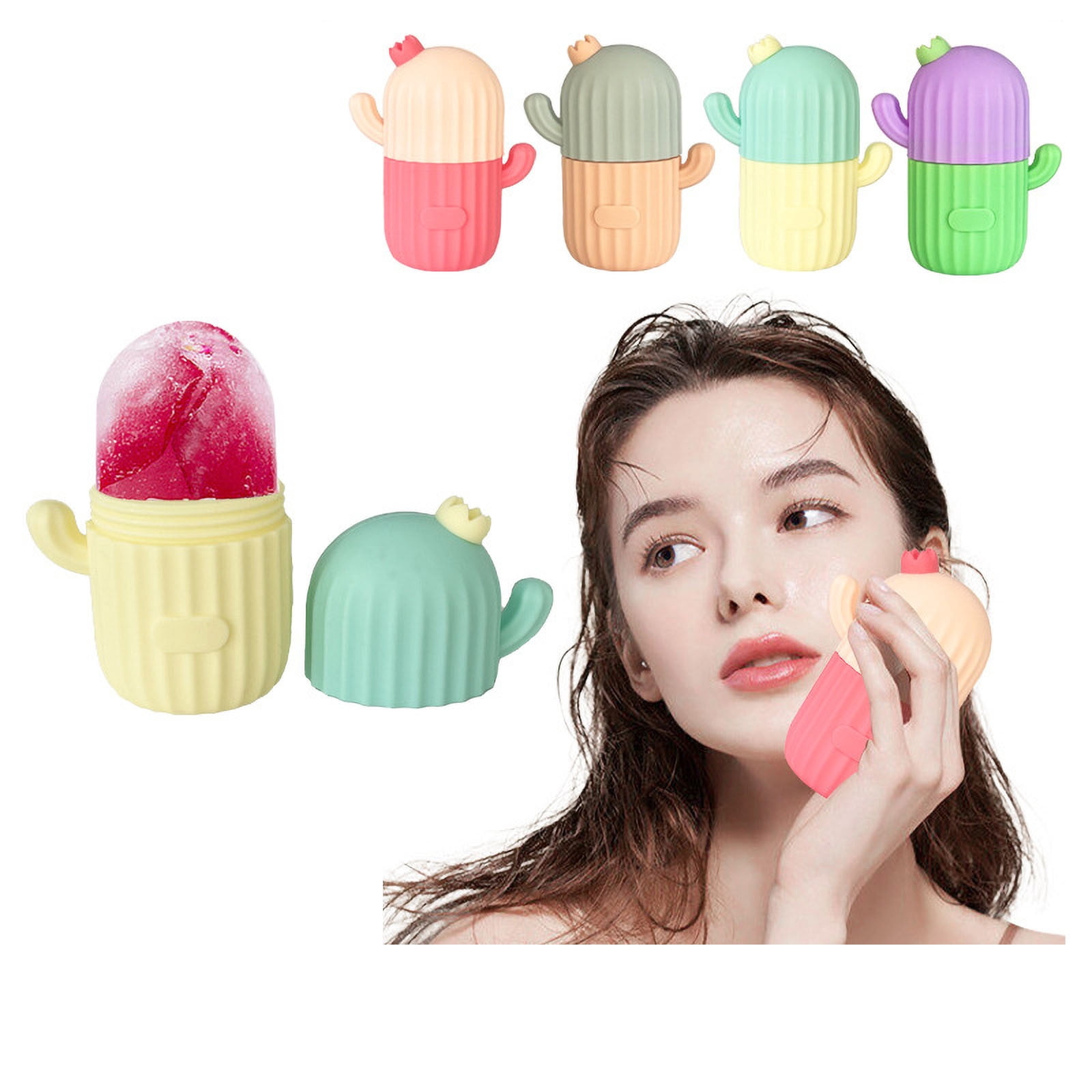 NIZELUK Portable Face Ice Beauty Massage Tray Cactus Shaped Face Ice ...