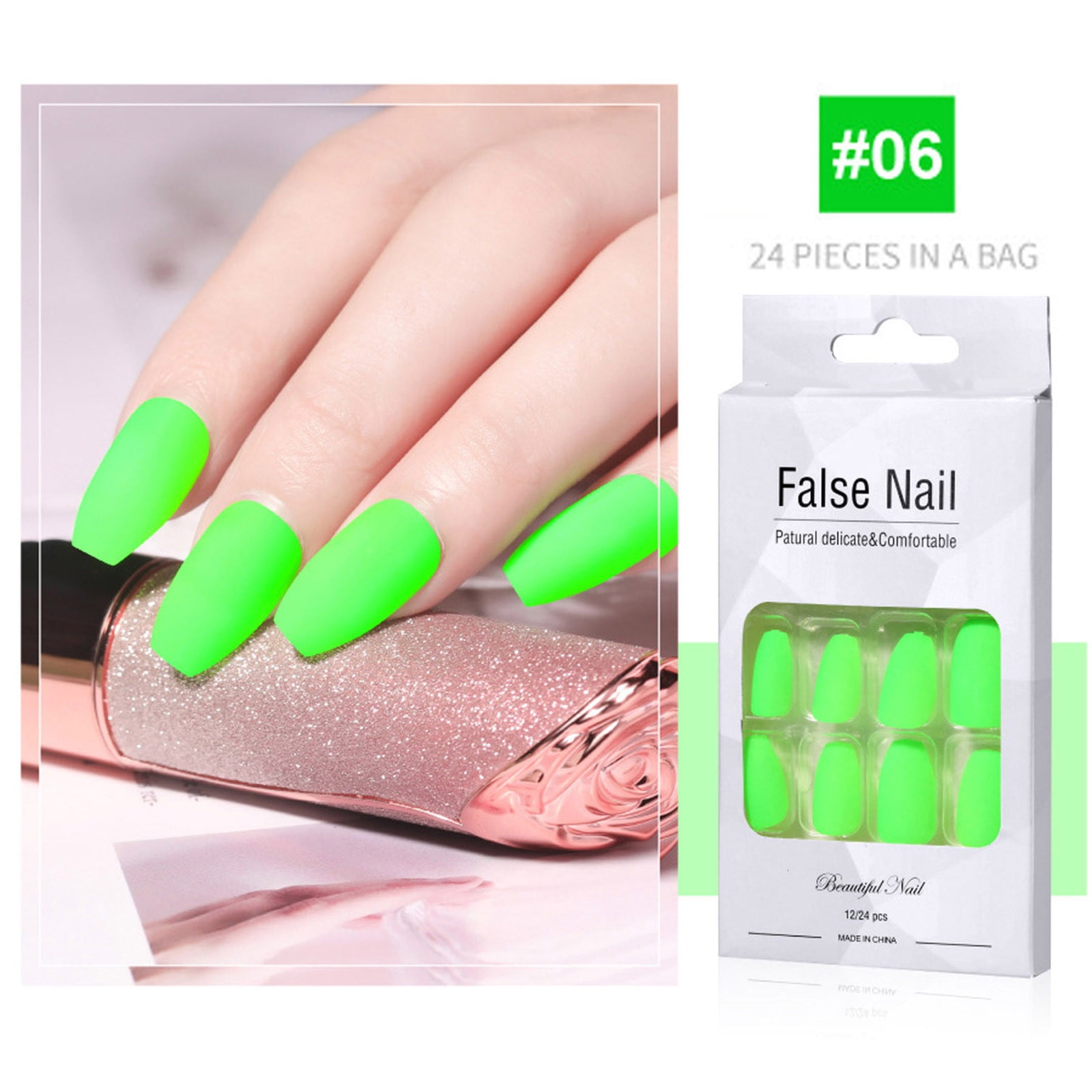 NIZELUK Short Fluorescent Luminous Nail Patches, Solid Color Nail Stickers, Long-Lasting ...