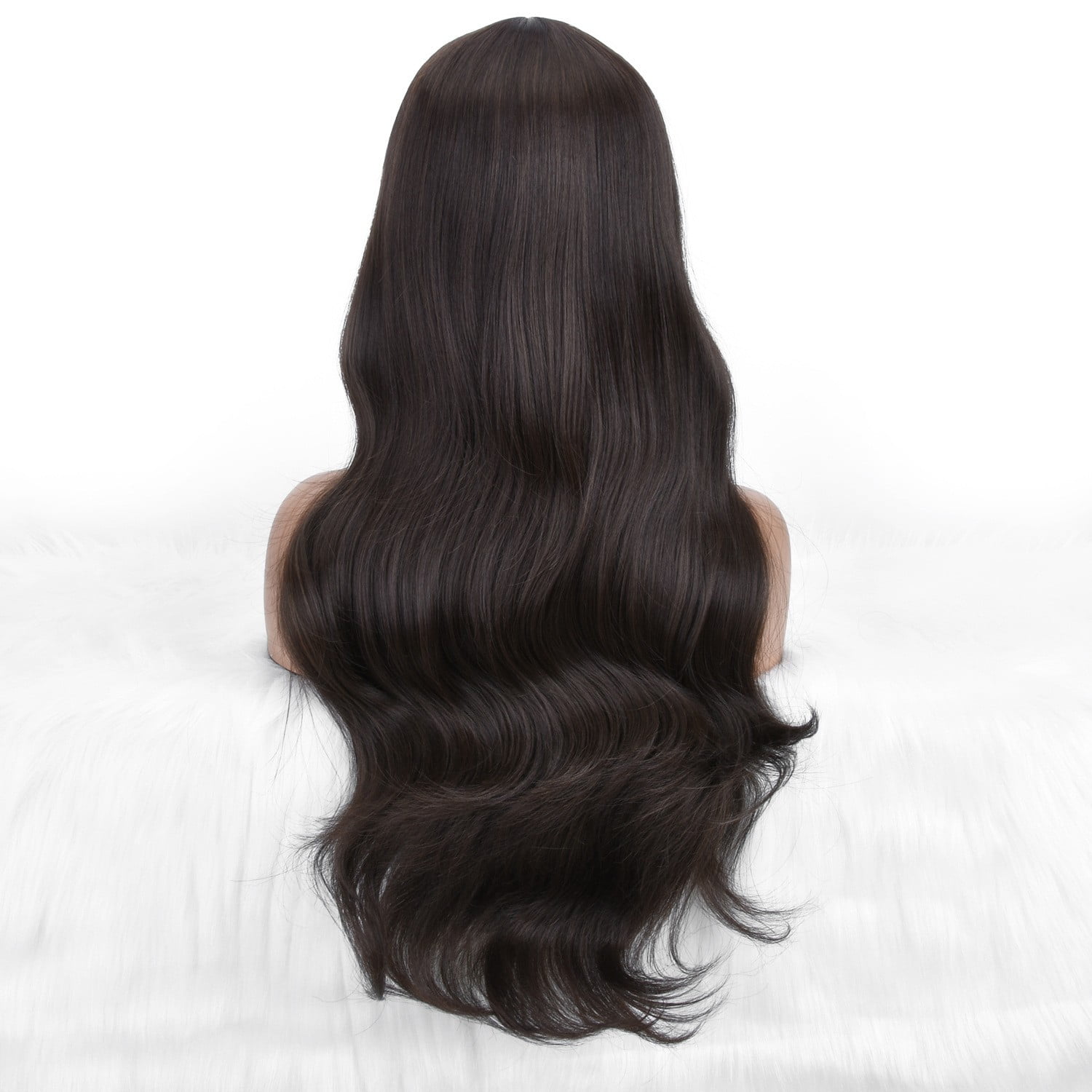 NIZELUK Women’s Wavy Long Curly Wig with Natural Center Parted Bangs ...
