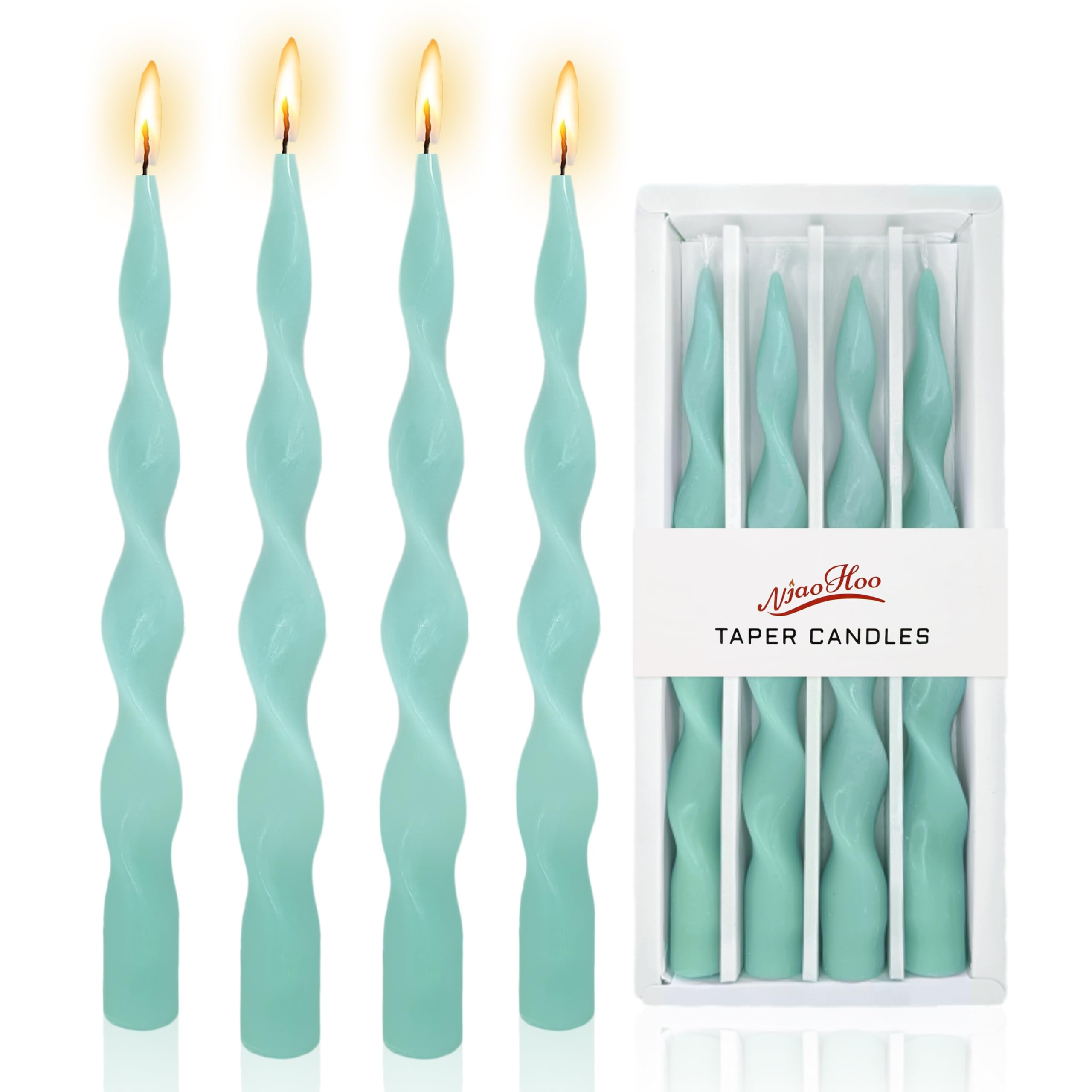 NJAO HOO Mint Green Spiral Taper Candles 10 Inch Twisted Candlesticks ...