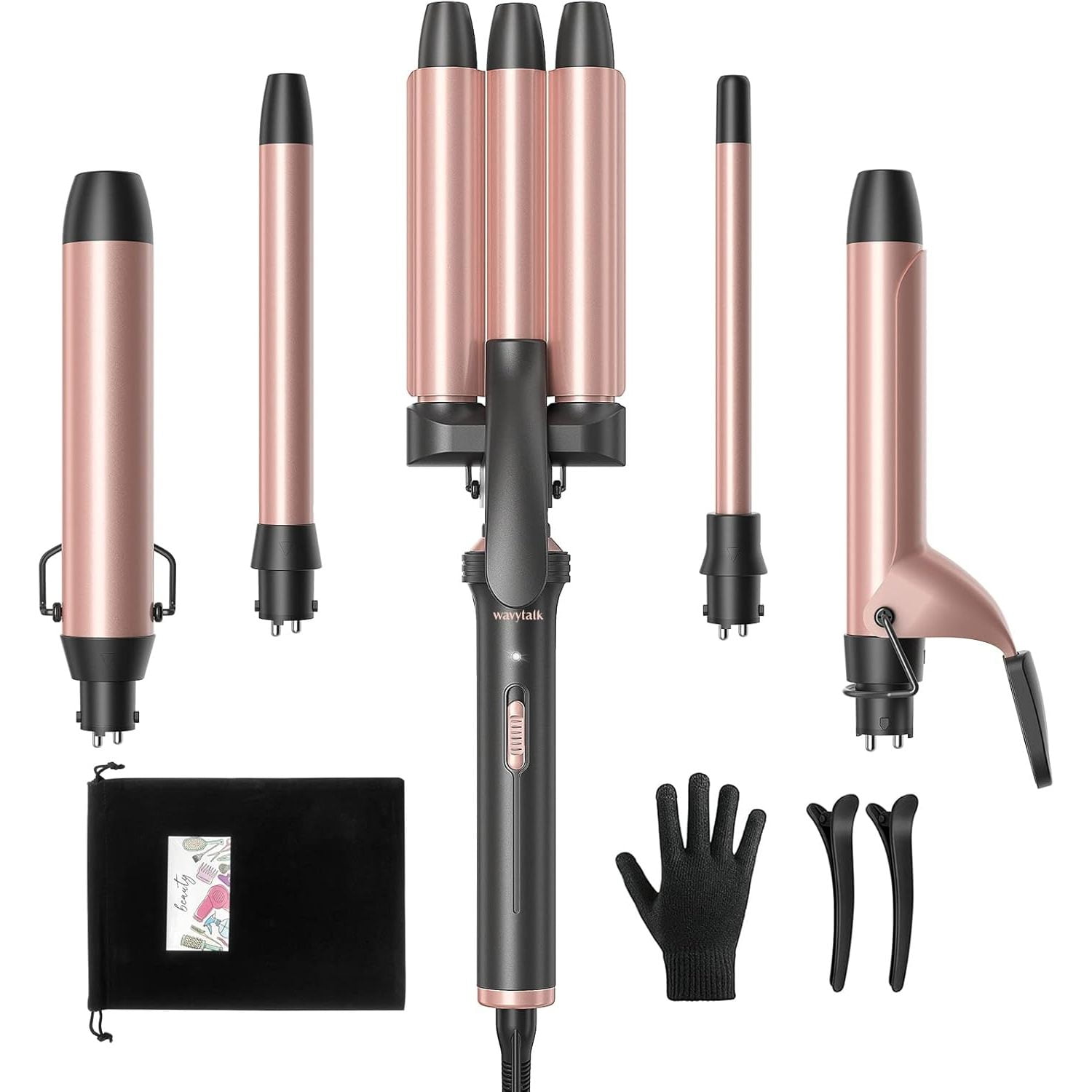 NJHF 5 in 1 Curling Iron Set with Three Barrel Curling Iron and 4 ...