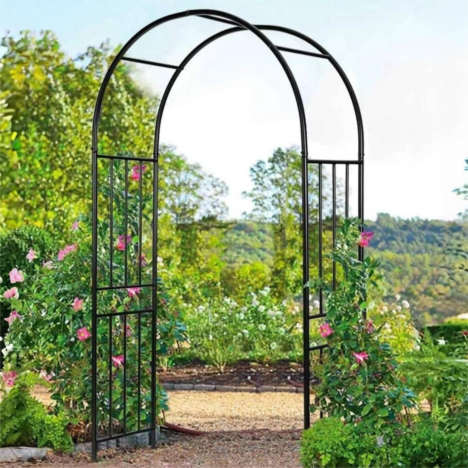 NJHP Moccha Garden Arch Arbor Trellis, 7.2Ft Outdoor Steel Arbor with ...
