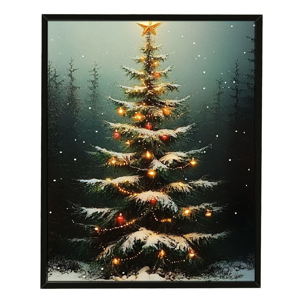 NJSTORE Framed Vintage Christmas Tree Canvas Wall Art, Christmas Tree ...