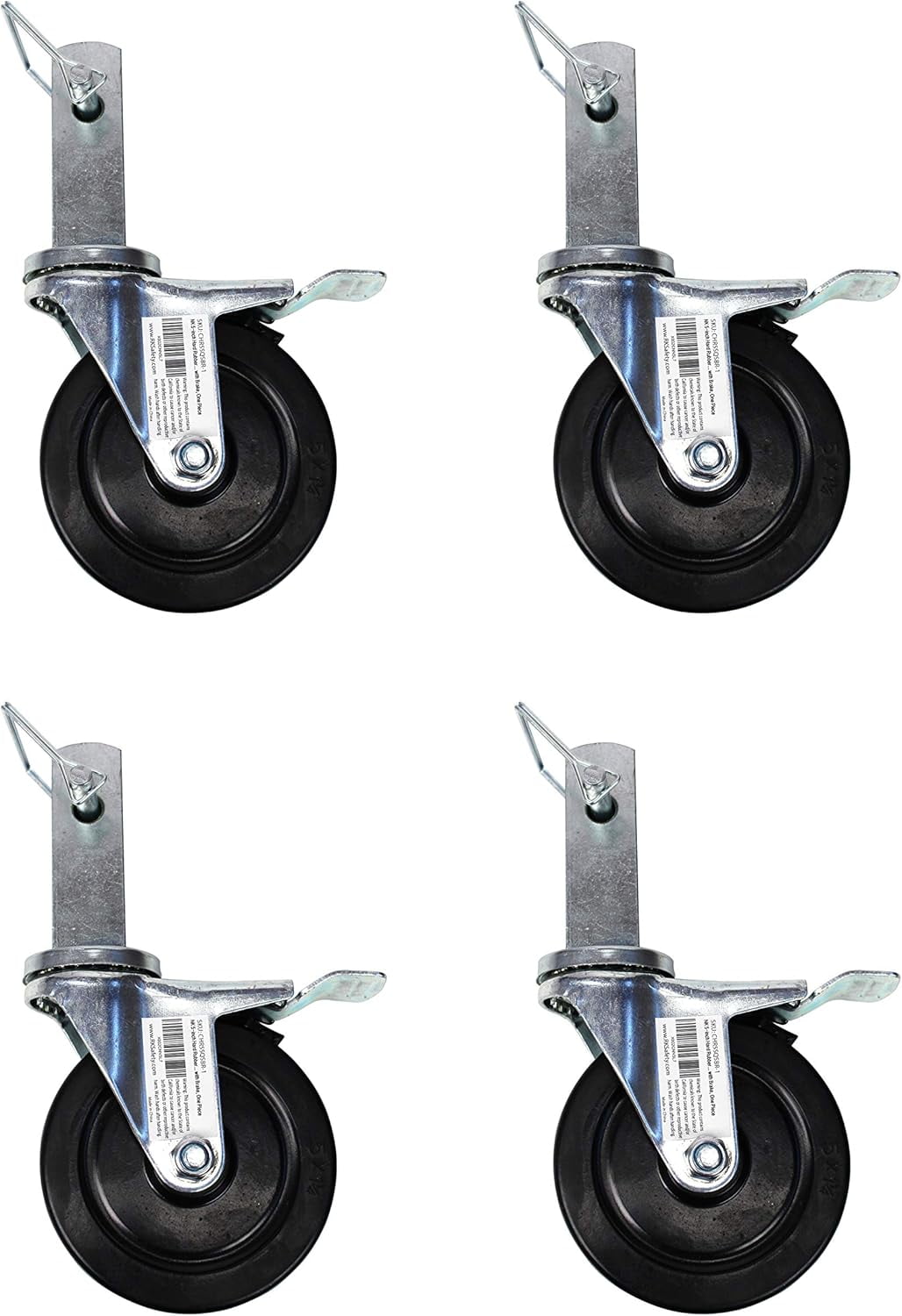 NK 5-inch Hard Rubber Wheel Solid Plate Casters with Brake, Set of 4 - Walmart.com