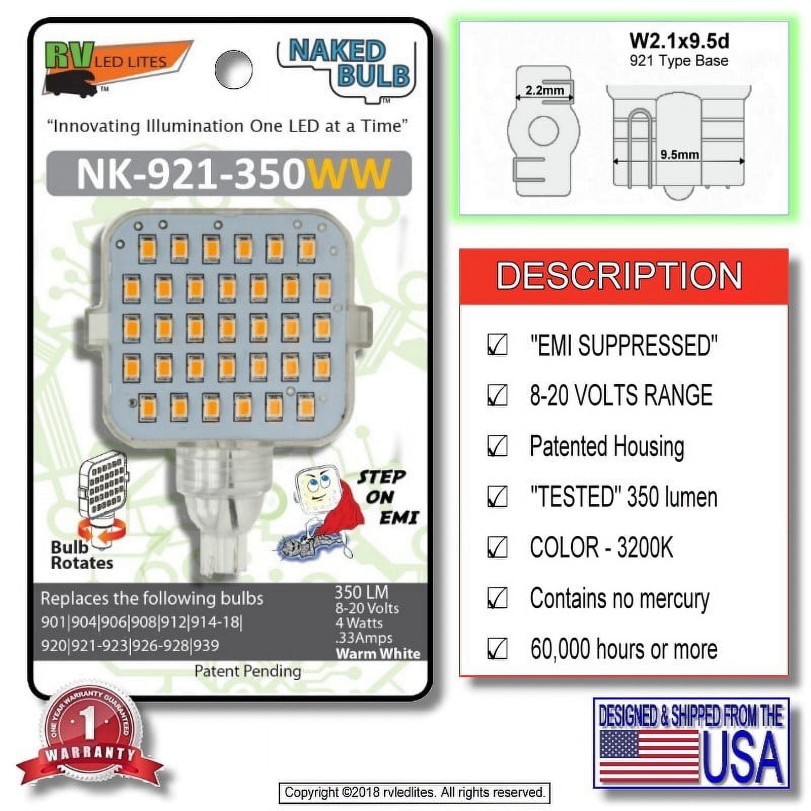 NK-921-350WW, (NAKED BULB) LED Replacement EMI Suppressed Vented Bulb ...