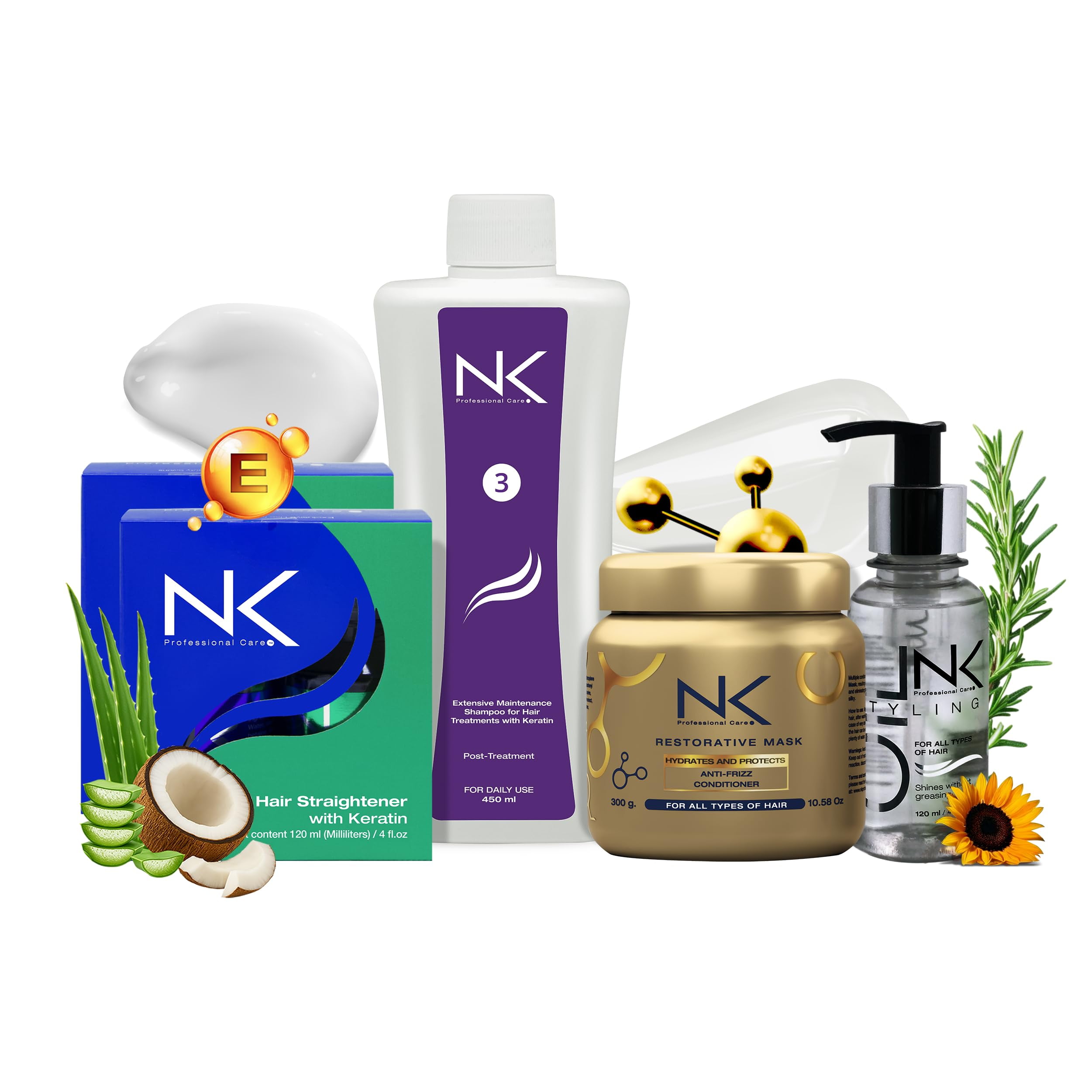 NK Professional Care. Complete Hair Straightening Treatment, Kit Steps 1,2,3,4,5. Hair Surgery ...